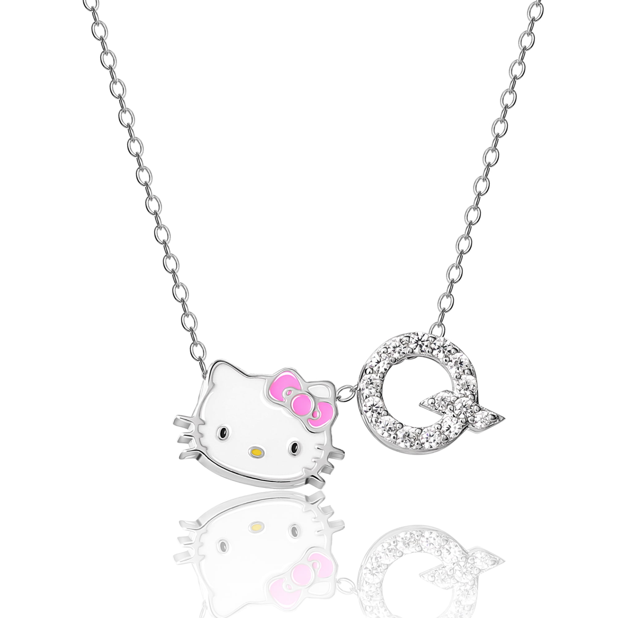 Hello Kitty Womens Enamel Hello Kitty and Sliding Pave Initial Necklace ...