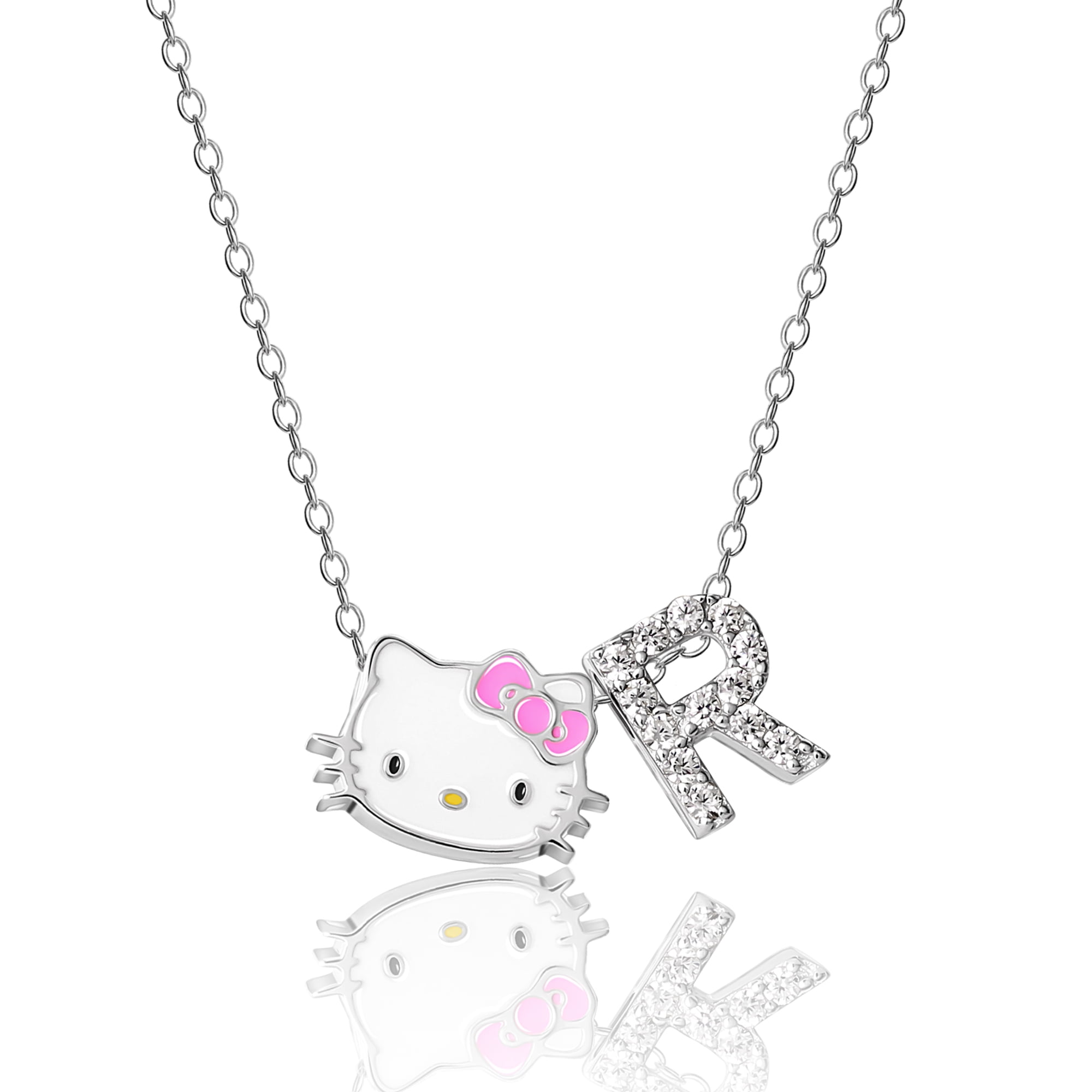 Hello Kitty Womens Enamel Hello Kitty and Sliding Pave Initial Necklace ...