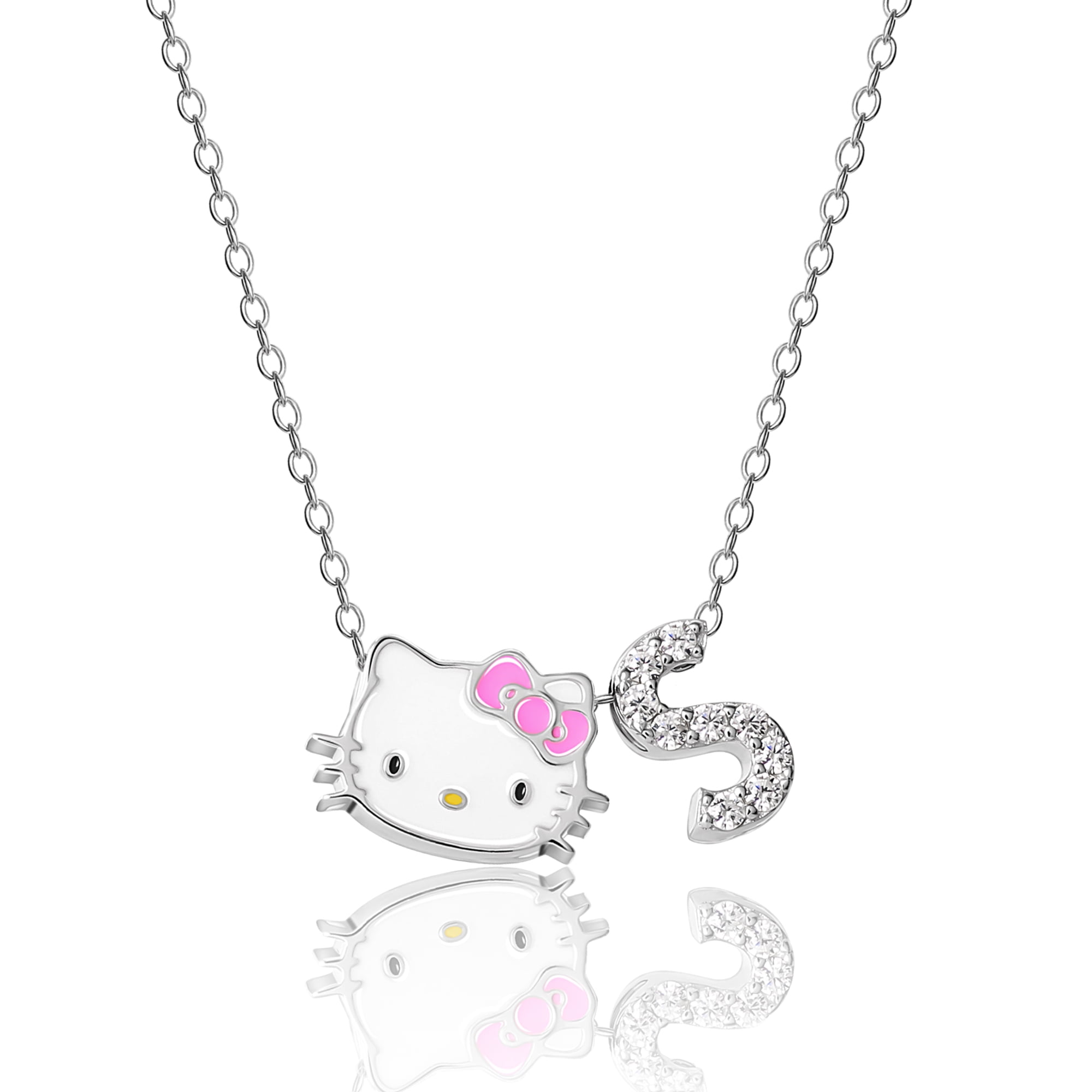 Hello Kitty Womens Enamel Hello Kitty and Sliding Pave Initial Necklace ...