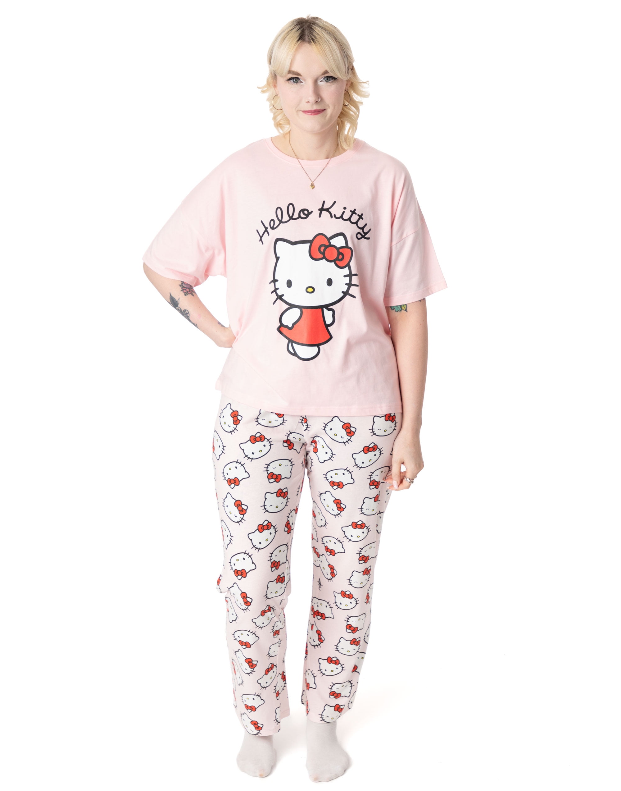 Hello Kitty Womens Pink Short Sleeve Long Leg Pyjama Set - Walmart.com