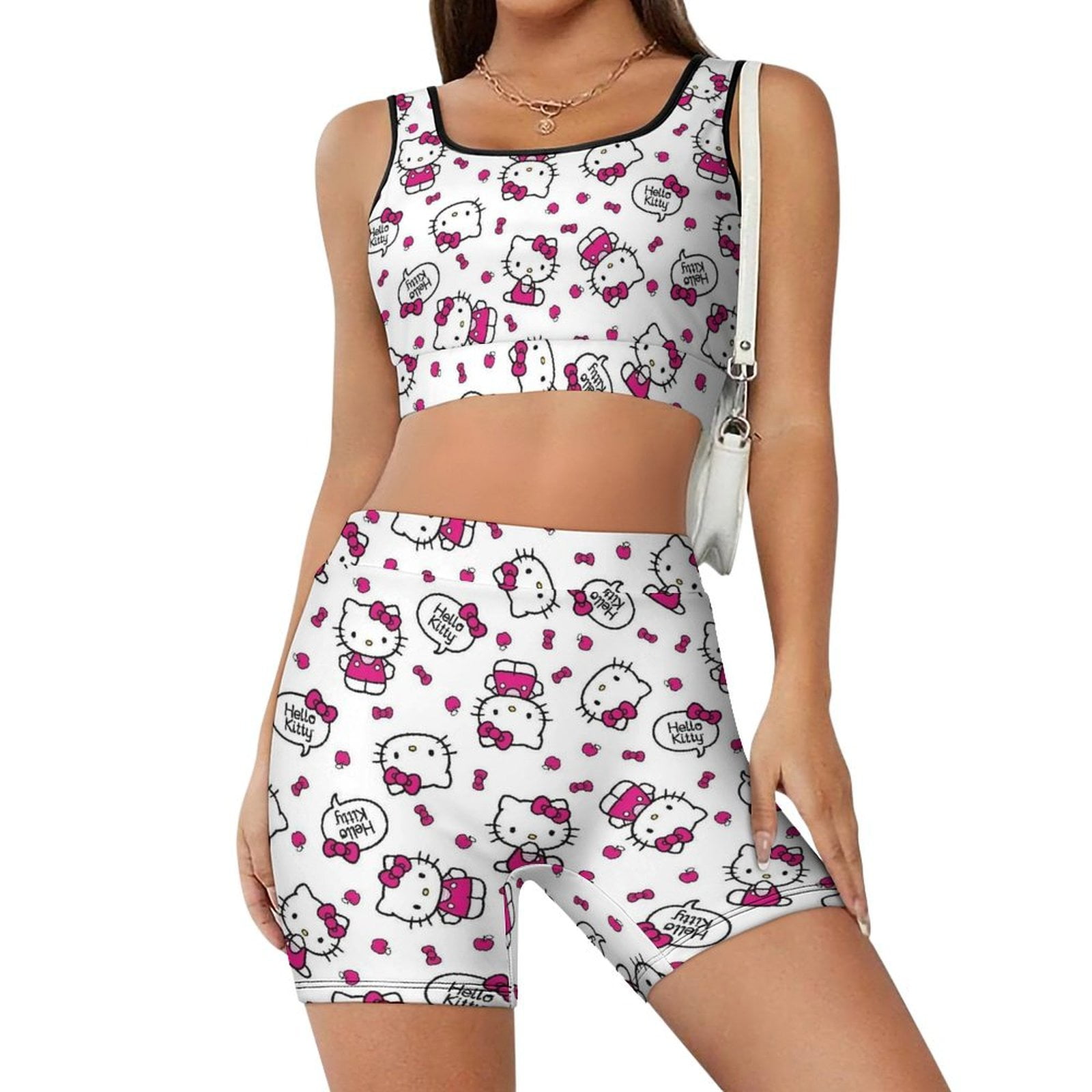 Hello Kitty Workout Outfits Sets for Women 2 Piece Crop Tank High Waist ...