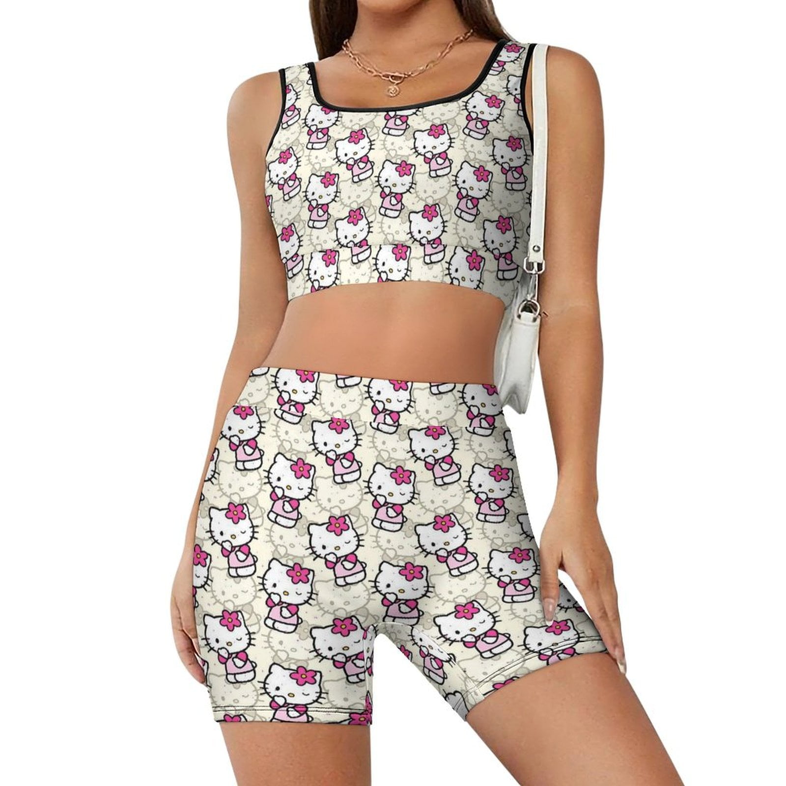 Hello Kitty Workout Outfits Sets for Women 2 Piece Crop Tank High Waist ...