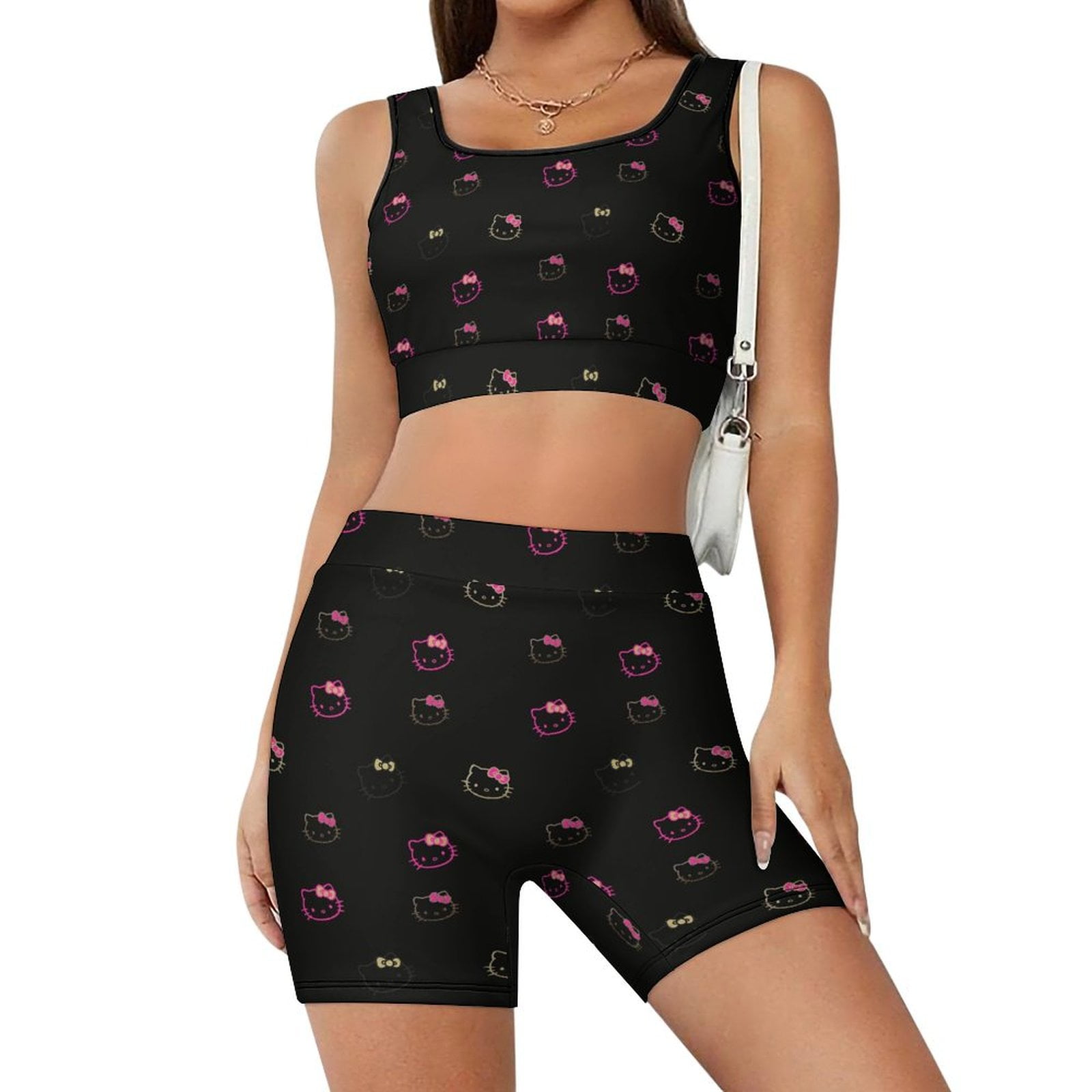 Hello Kitty Workout Outfits Sets for Women 2 Piece Crop Tank High Waist ...