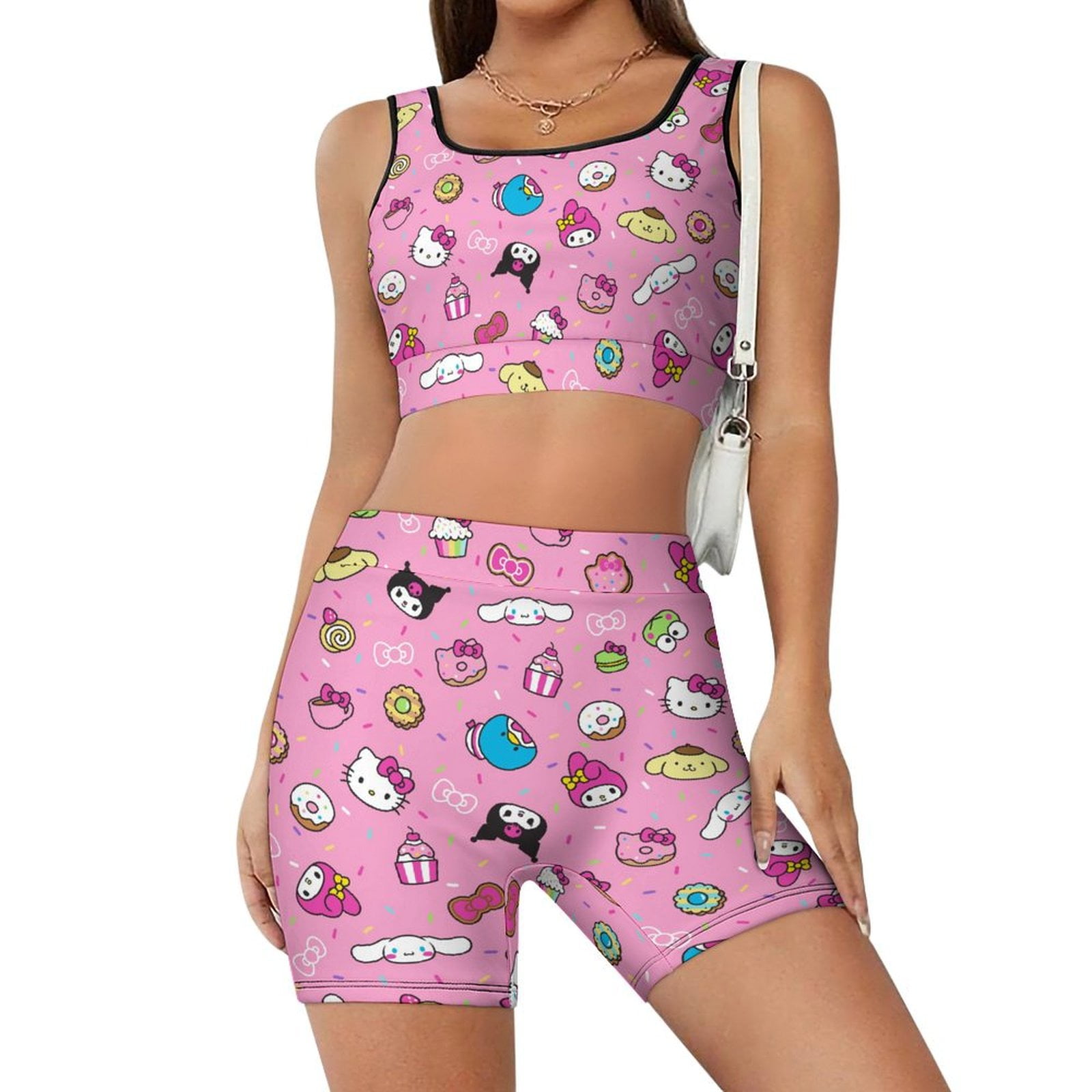 Hello Kitty Workout Outfits Sets for Women 2 Piece Crop Tank High Waist ...