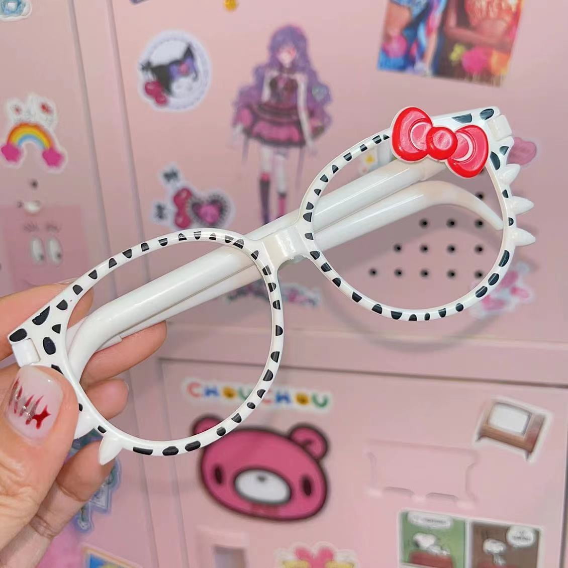 Hello Kitty Y2K Eyeglass Frame Anime Retro Glasses Kawaii Leopard Print ...