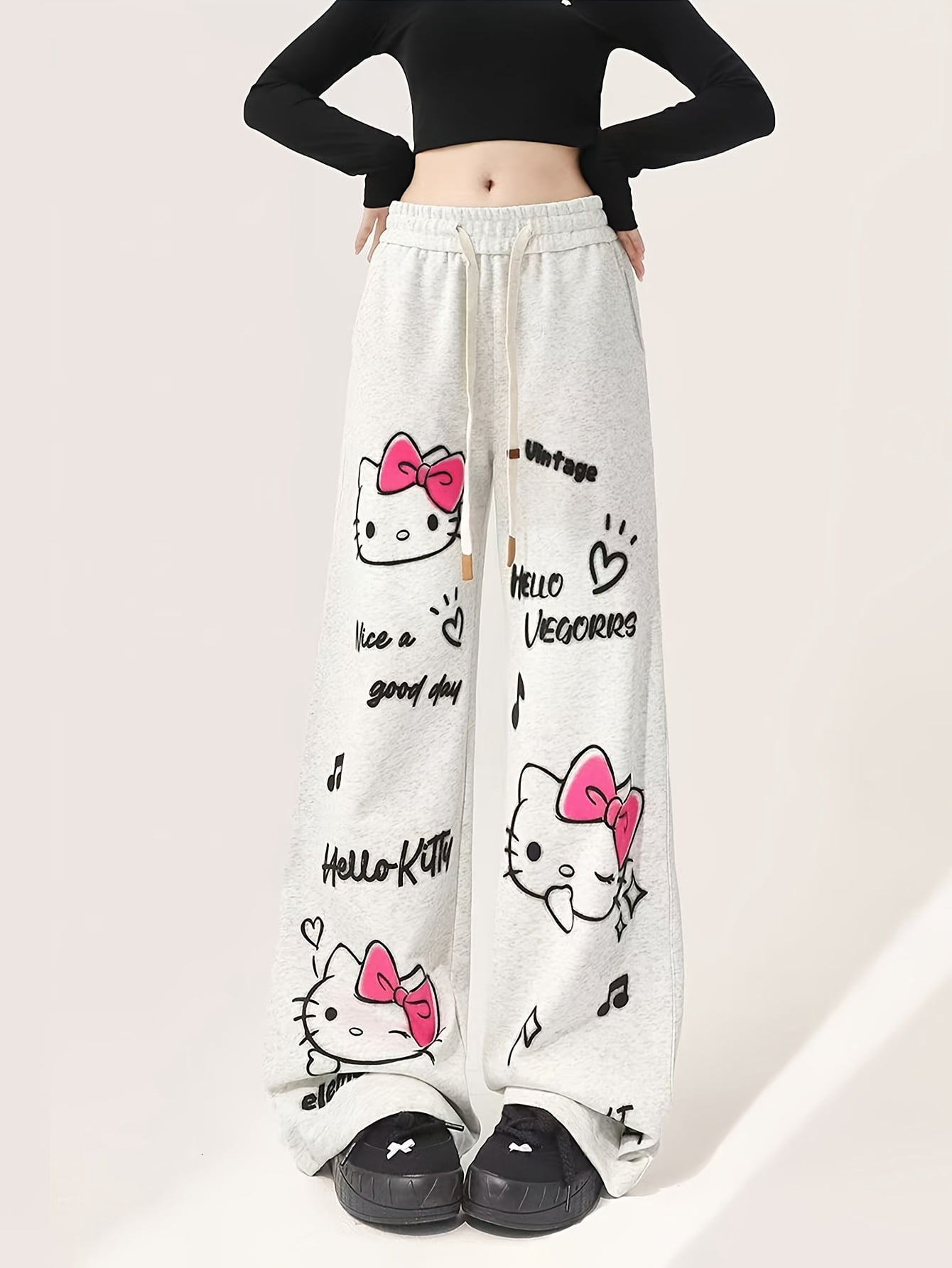 Hello Kitty Y2K-Inspired Graffiti Print Drawstring Pants for Women ...
