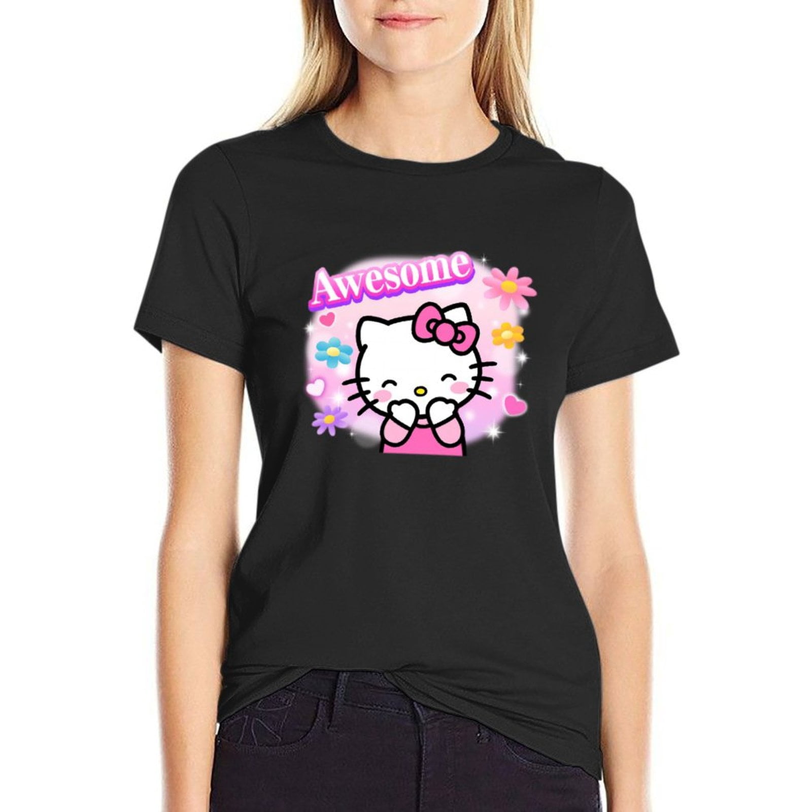 Hello Kitty Y2K Short-sleeved Round Neck Cartoon for Women - Walmart.com