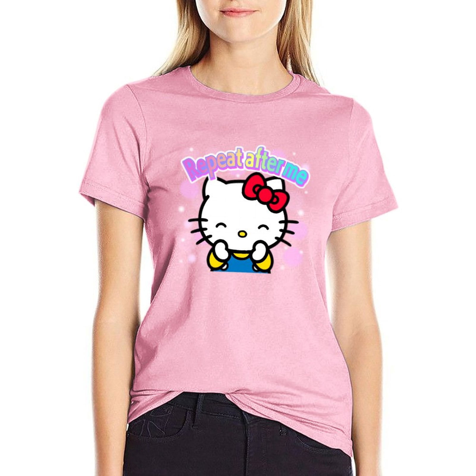 Hello Kitty Y2K Short-sleeved Round Neck Cartoon for Women - Walmart.com