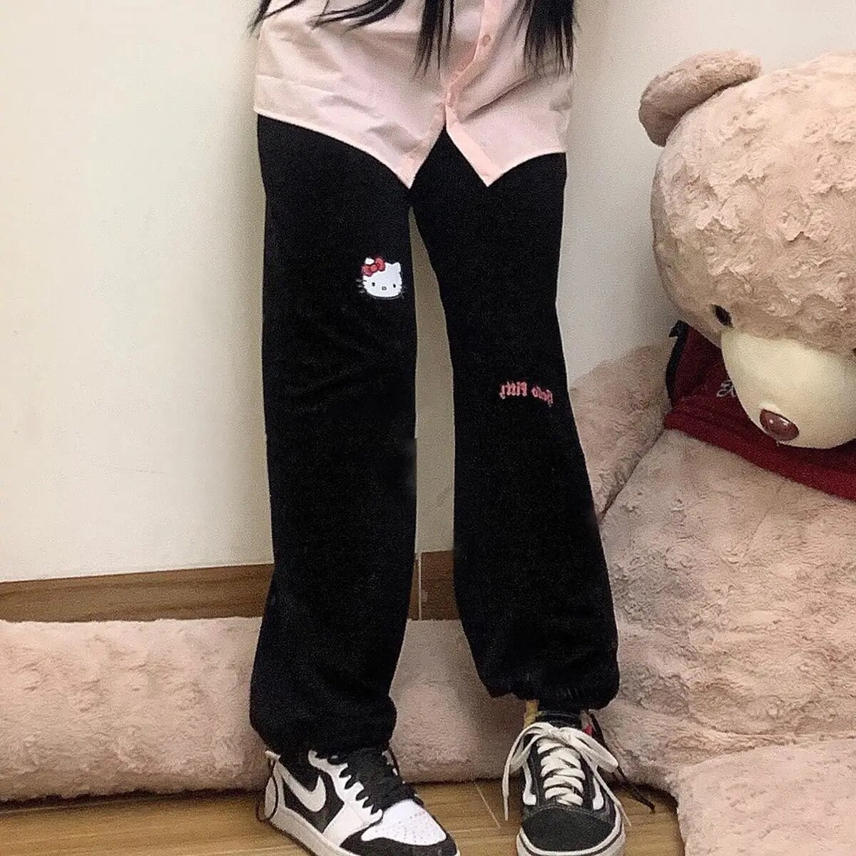 Hello Kitty Y2k Cargo Pants Women's Wide Leg Pants Black Pants Cargo ...