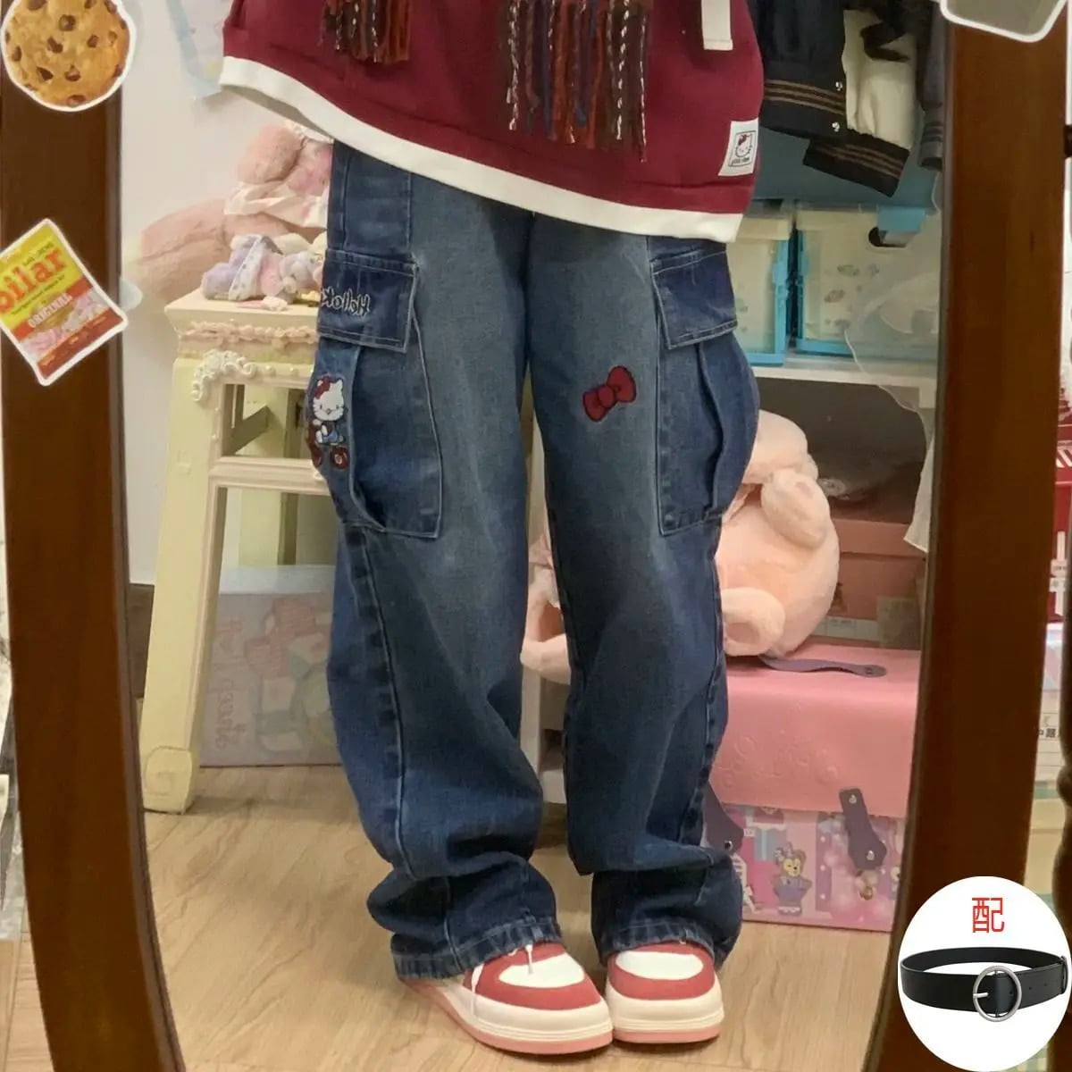 Hello Kitty Y2k Cargo Pants for Women's Jeans Flare Pants Korean ...
