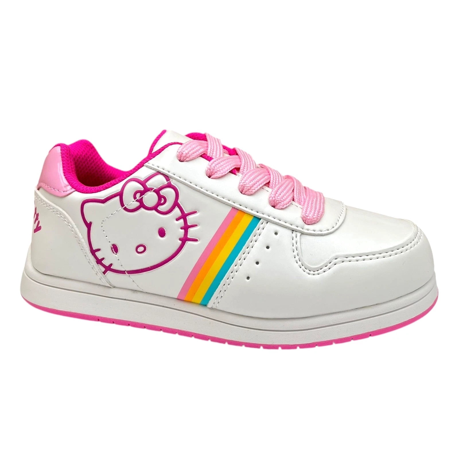 Hello Kitty Youth Girl's Fashion Court Sneakers Size 2 White-Rainbow ...