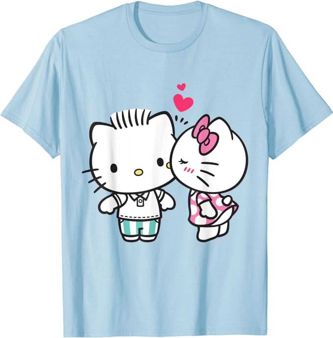 Hello Kitty and Dear Daniel Kiss T-Shirt, Cute Tee For Men Women Cat Lover, Light Blue Color ...