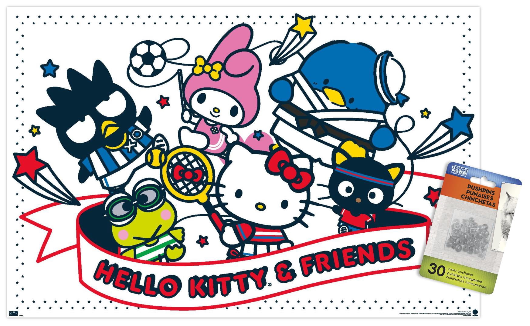 Hello Kitty and Friends: 21 Sports - Group Wall Poster with Push Pins ...