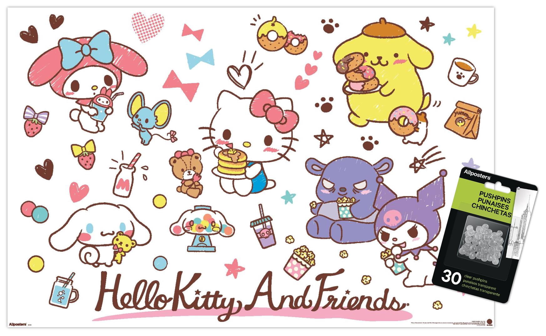 Hello Kitty and Friends: 25 Snack Time - Group Wall Poster with Push ...