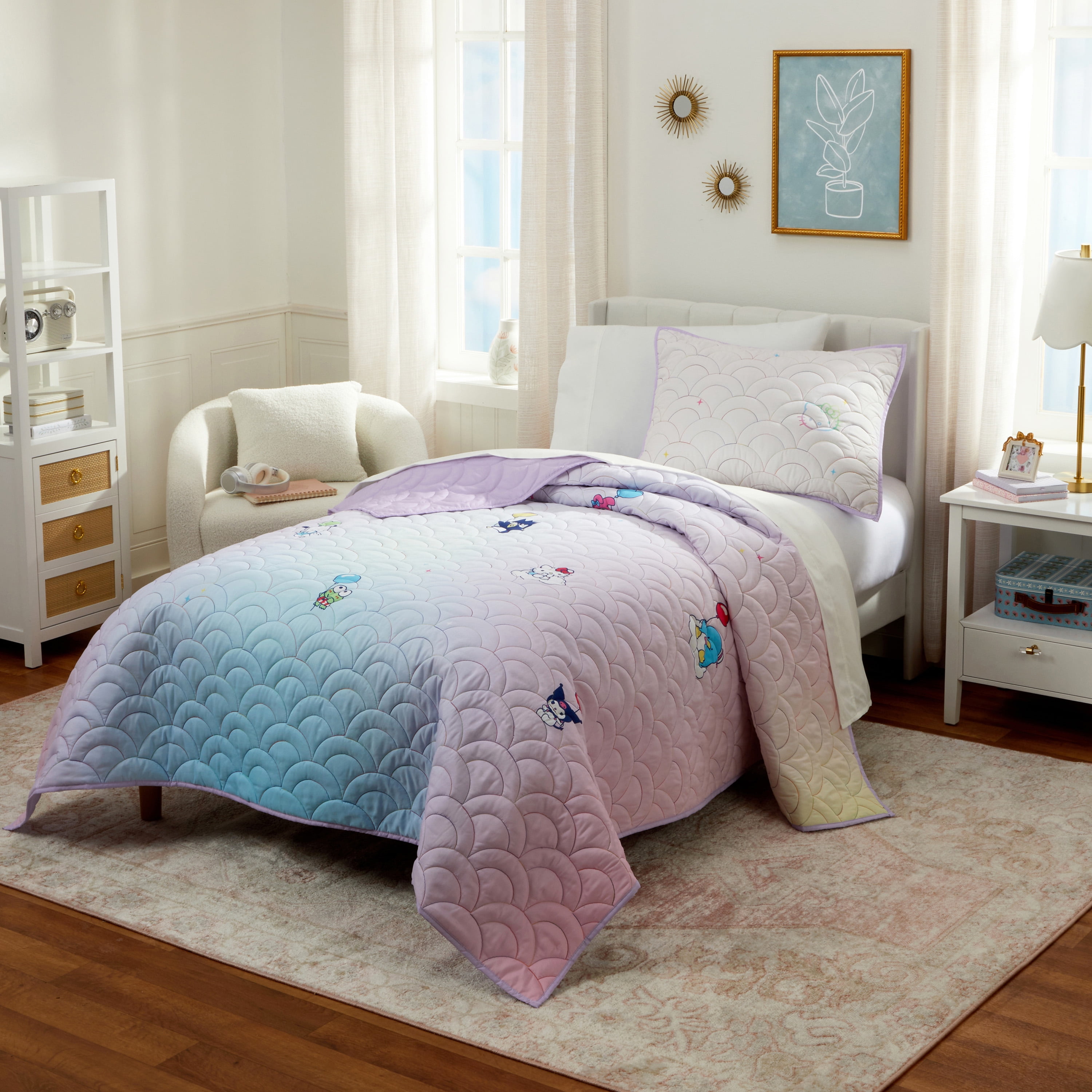 Hello Kitty and Friends Rainbow Ombre 3 Piece Quilt and Sham set, Queen ...