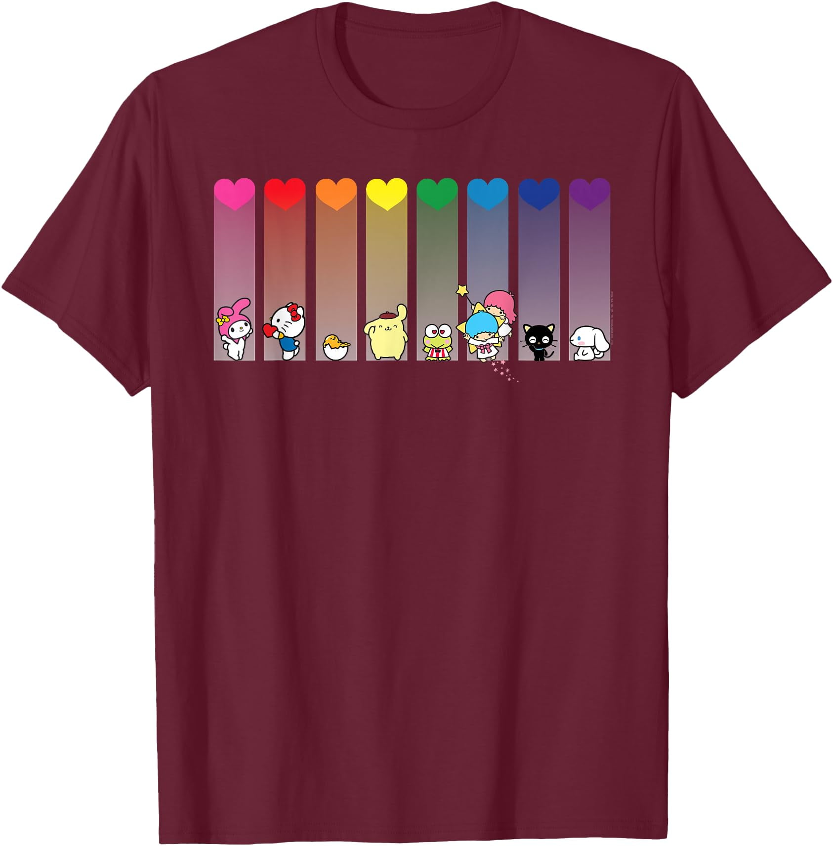 Hello Kitty and Friends Sanrio Rainbow DTG Print Unisex T-Shirt,Maroon ...
