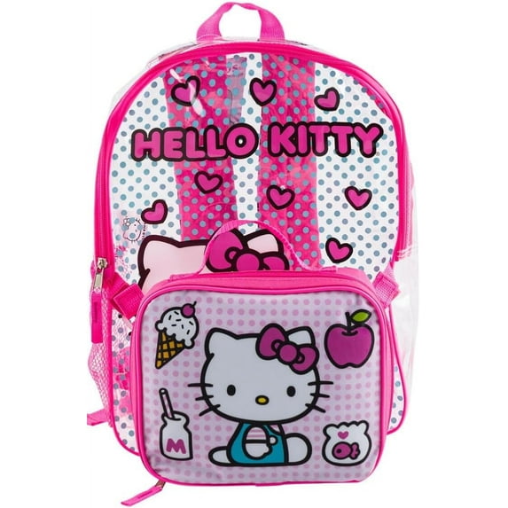 Hello Kitty Clear Backpack with Lunch Box Set, See-Through Book Bag for ...