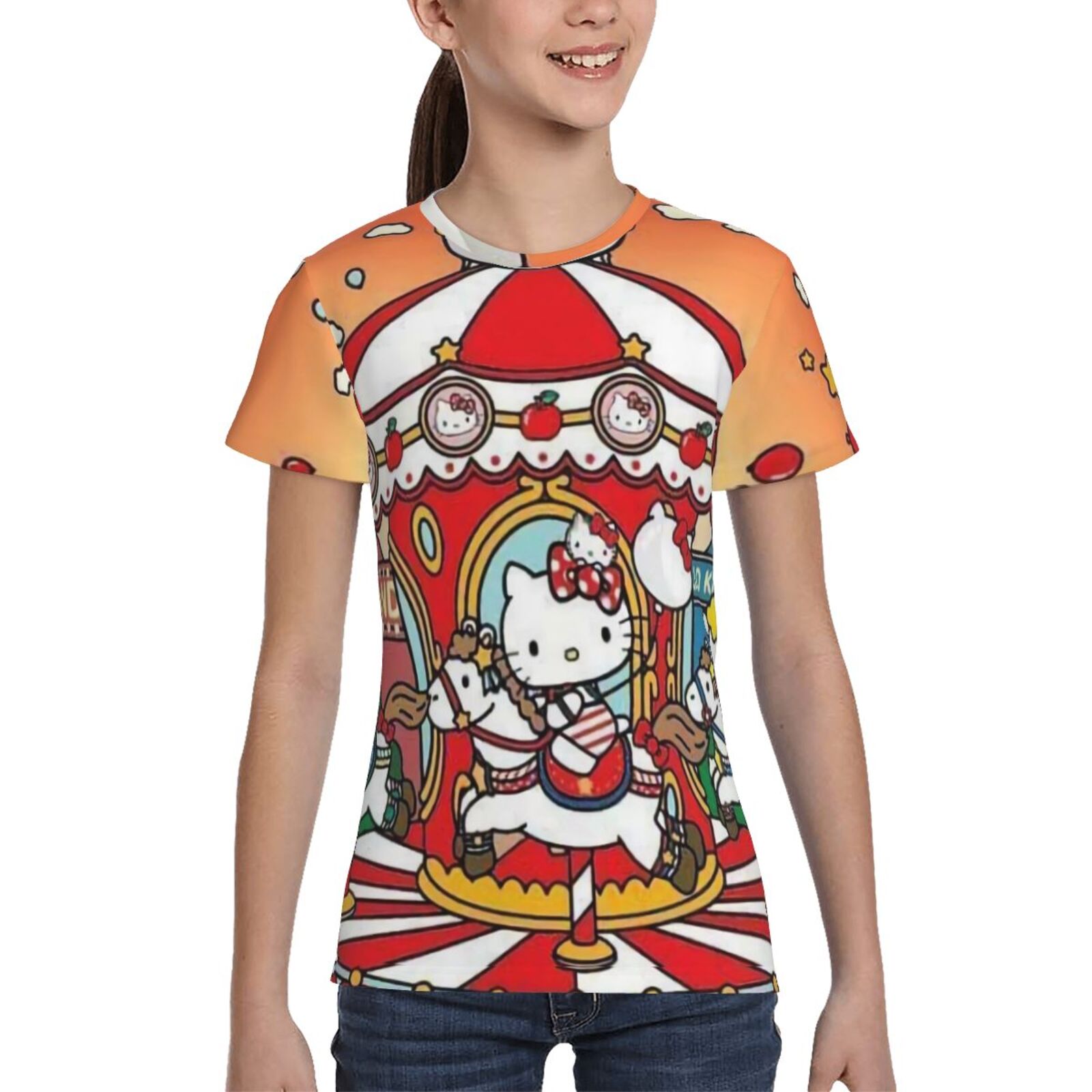 Hello Kitty carousel Girls Shirts,Cool 3D Graphic Short Sleeve Tee ...