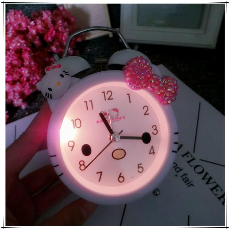 Hello Kitty cartoon alarm clock Kawaii creative mute bedside alarm ...