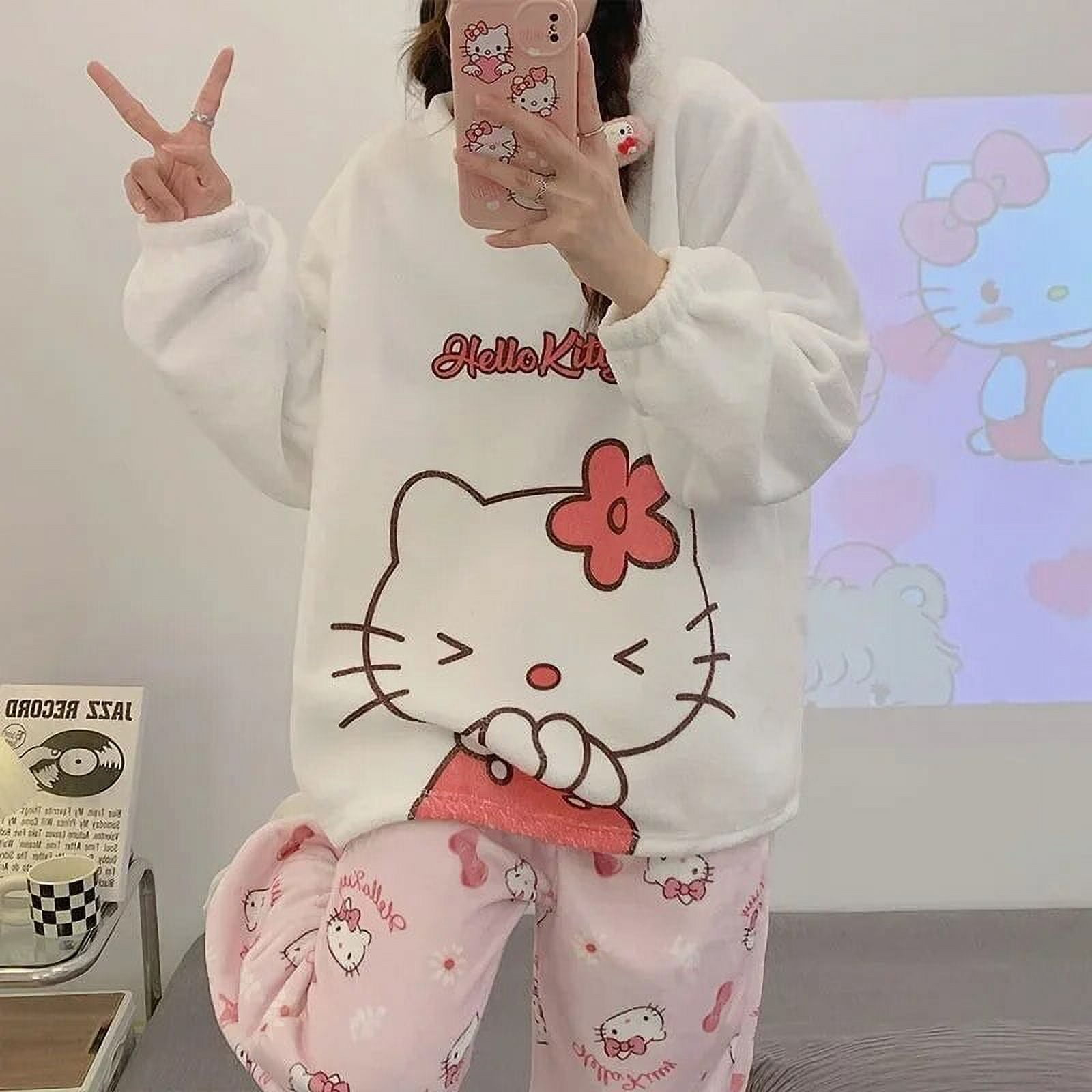 Hello Kitty cartoon animation peripheral pajamas for women winter plush ...