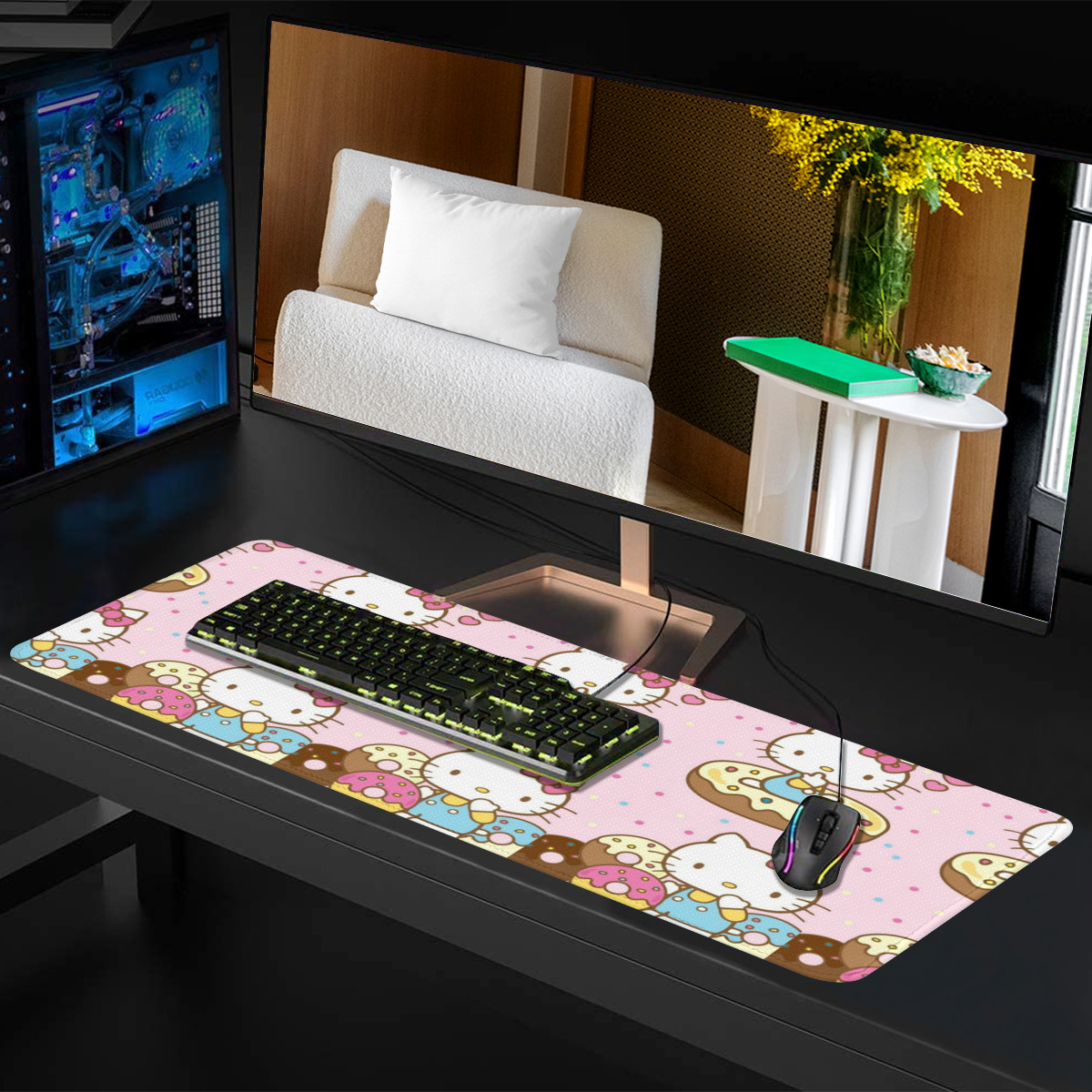 Hello Kitty cute35*16in Genshin Impact Comfortable Mouse Pad Gaming ...