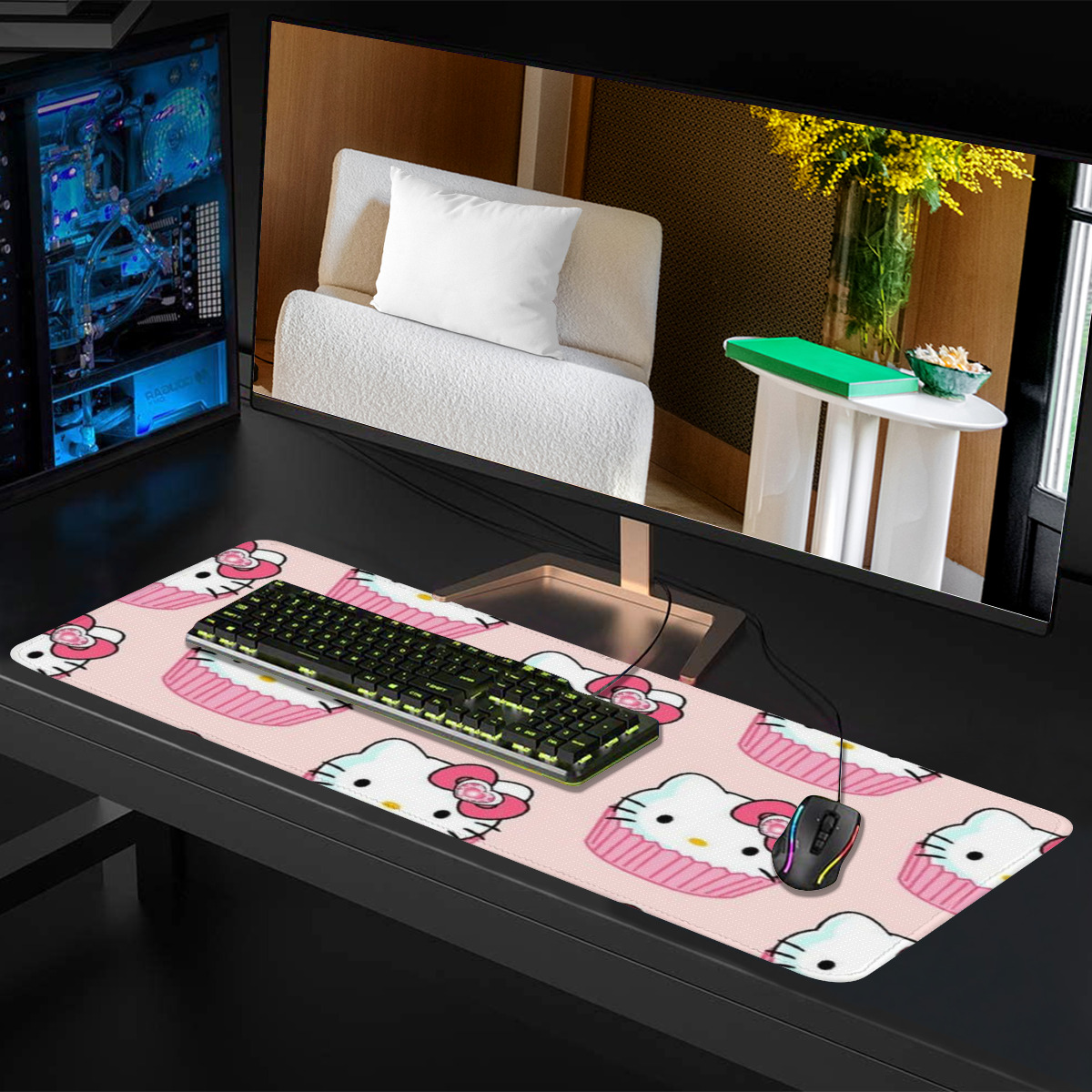 Hello Kitty cute35*16in Genshin Impact Comfortable Mouse Pad Gaming ...