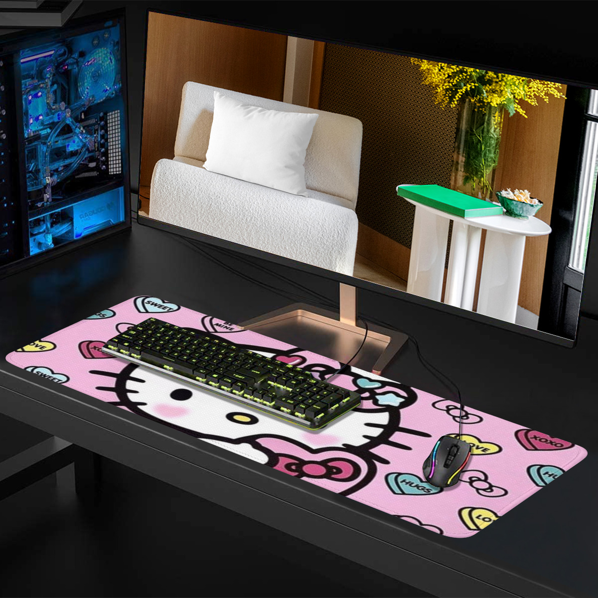 Hello Kitty cute35*16in Genshin Impact Comfortable Mouse Pad Gaming ...