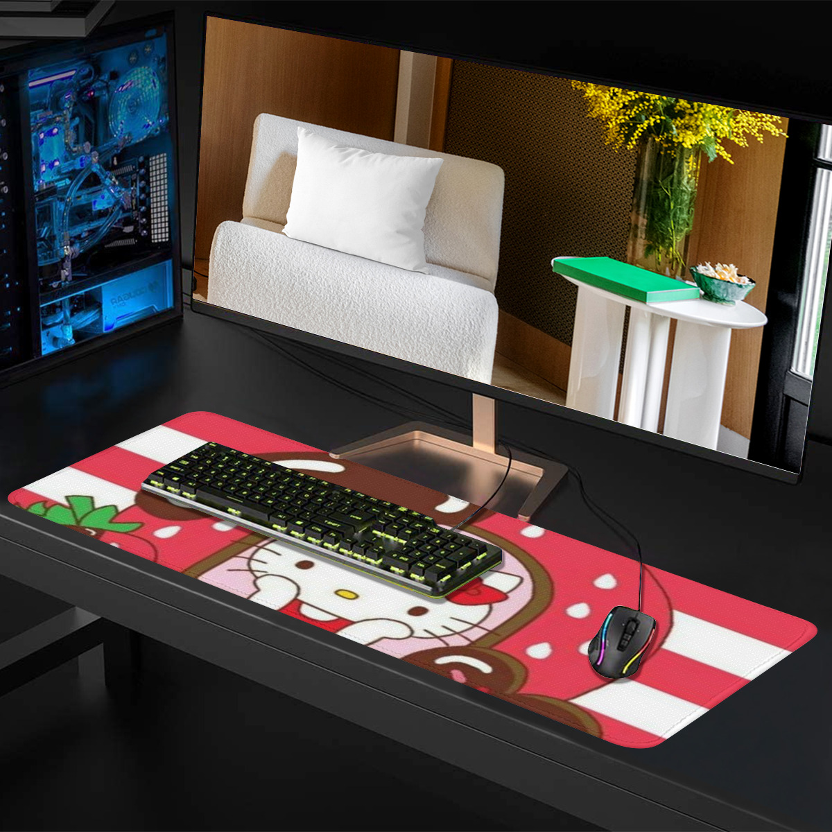 Hello Kitty cute35*16in Genshin Impact Comfortable Mouse Pad Gaming ...