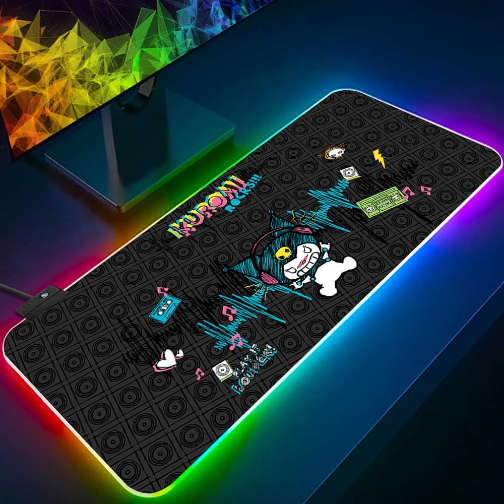 Hello Kitty kuromi my melody RGB Pc Gamer Keyboard Mouse Pad Mousepad LED Glowing Mouse Mats ...