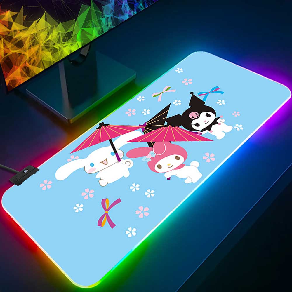 Hello Kitty kuromi my melody RGB Pc Gamer Keyboard Mouse Pad Mousepad LED Glowing Mouse Mats ...