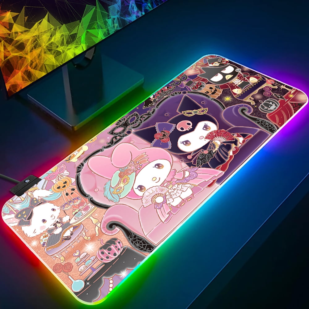 Hello Kitty kuromi my melody RGB Pc Gamer Keyboard Mouse Pad Mousepad LED Glowing Mouse Mats ...
