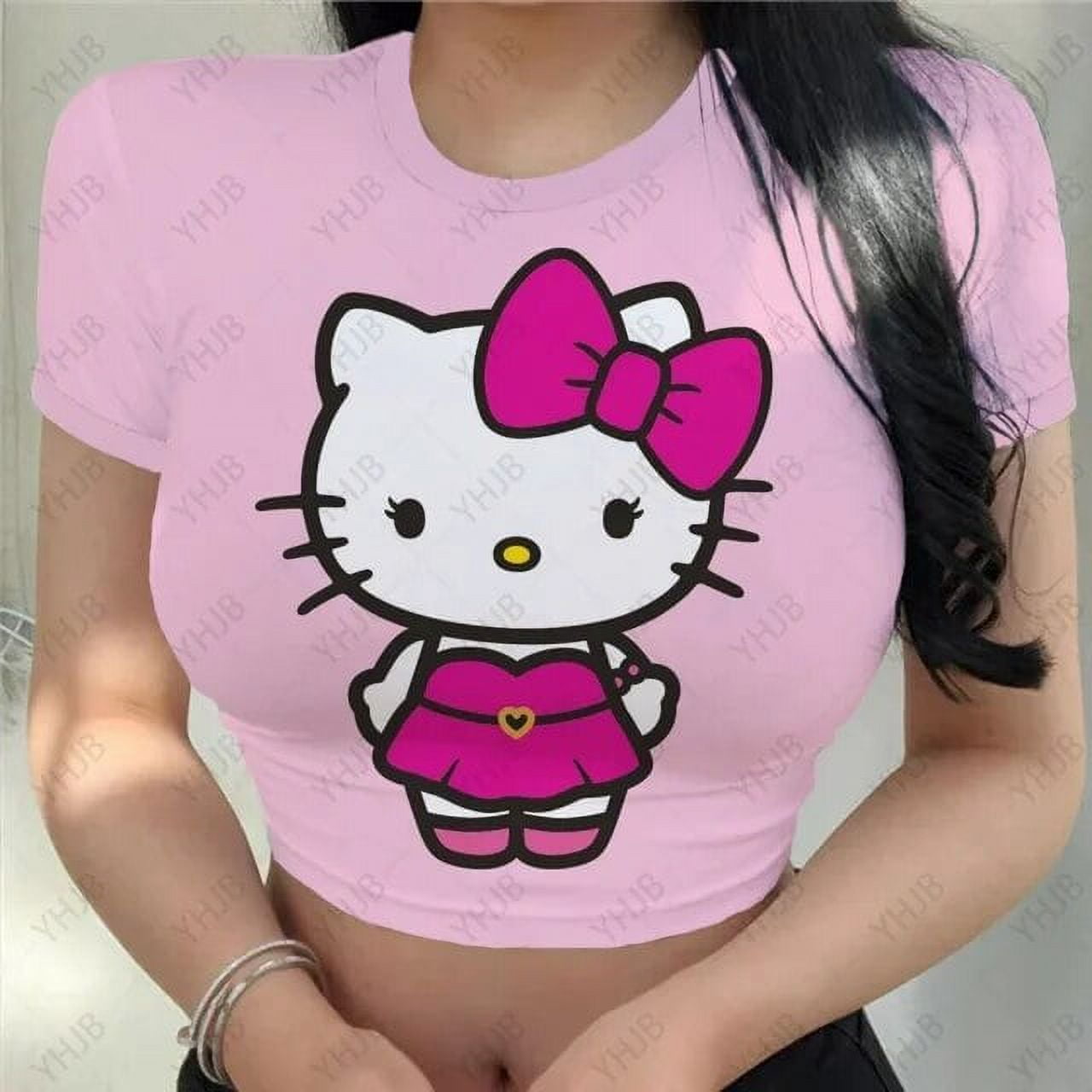 Hello Kitty Print Korean Fashion Vintage Fairycore Crop Top Female