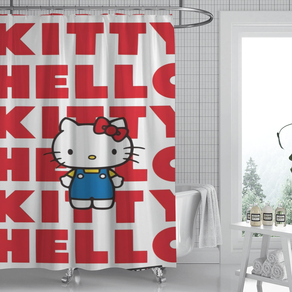Hello Kitty shower curtain features a bold and iconic print, waterproof ...
