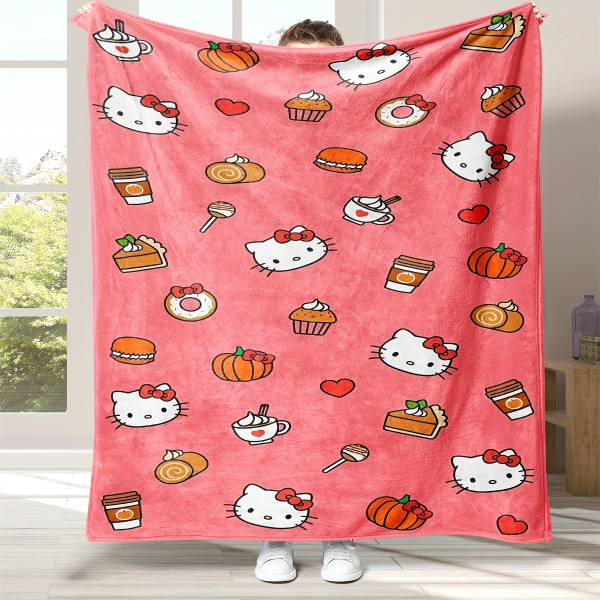 Hello Kitty snack pumpkin design flannel blanket, super soft, suitable ...