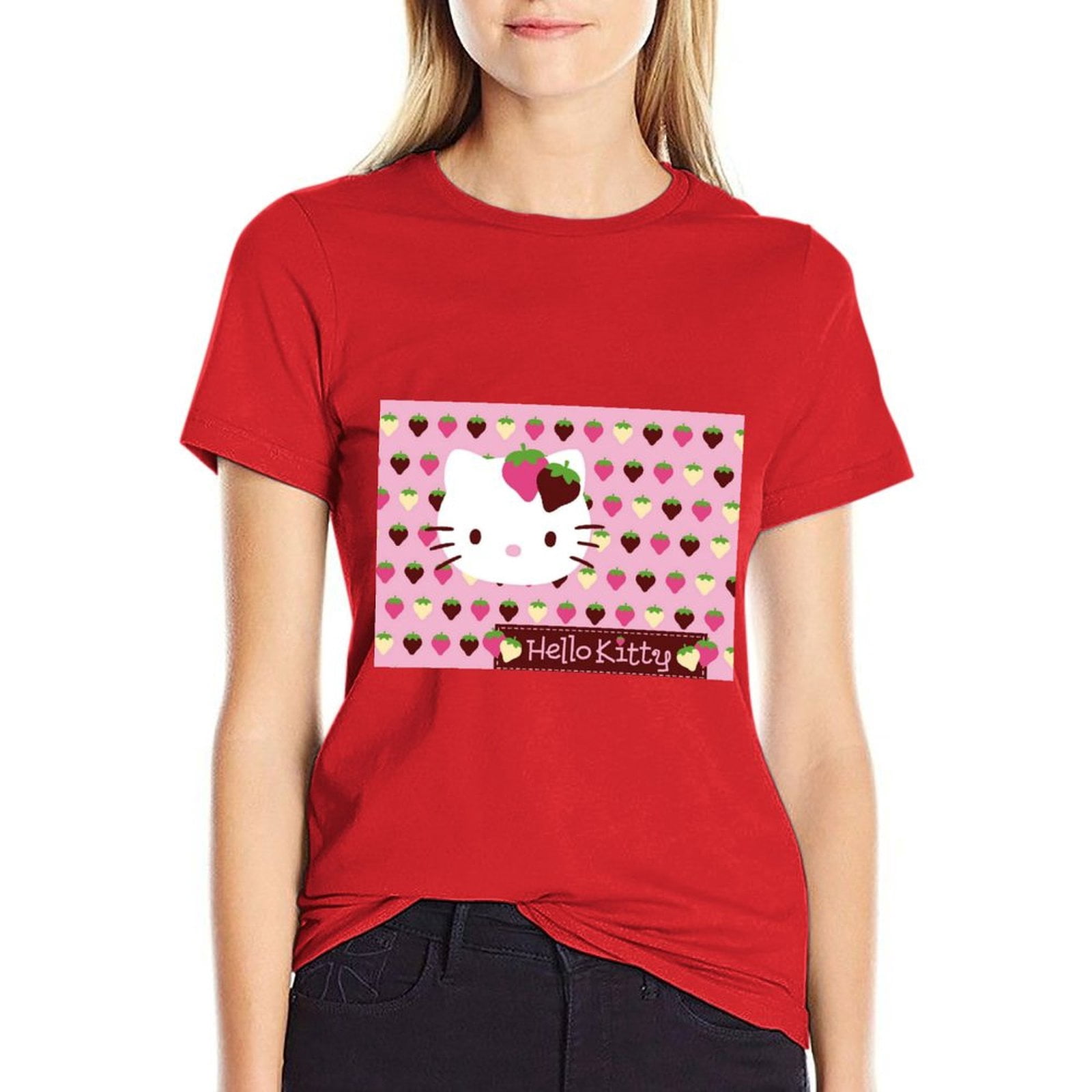 Hello Kitty strawberry Crew Neck Shirt T-Shirt - Walmart.com