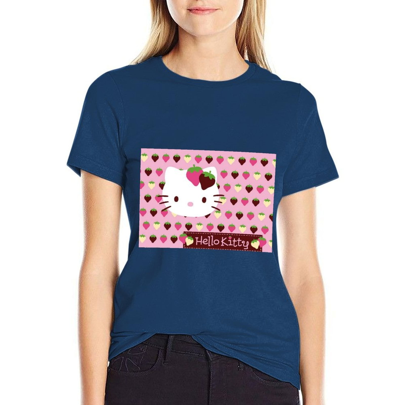 Hello Kitty strawberry Crew Neck Shirt T-Shirt - Walmart.com