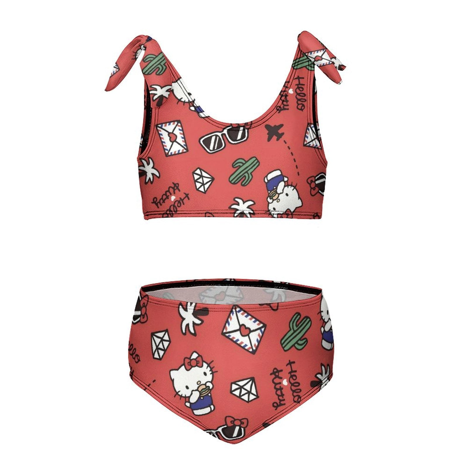 Hello Kitty swimsuit for Girl Cute Teen Girls 2 Piece High Waisted ...