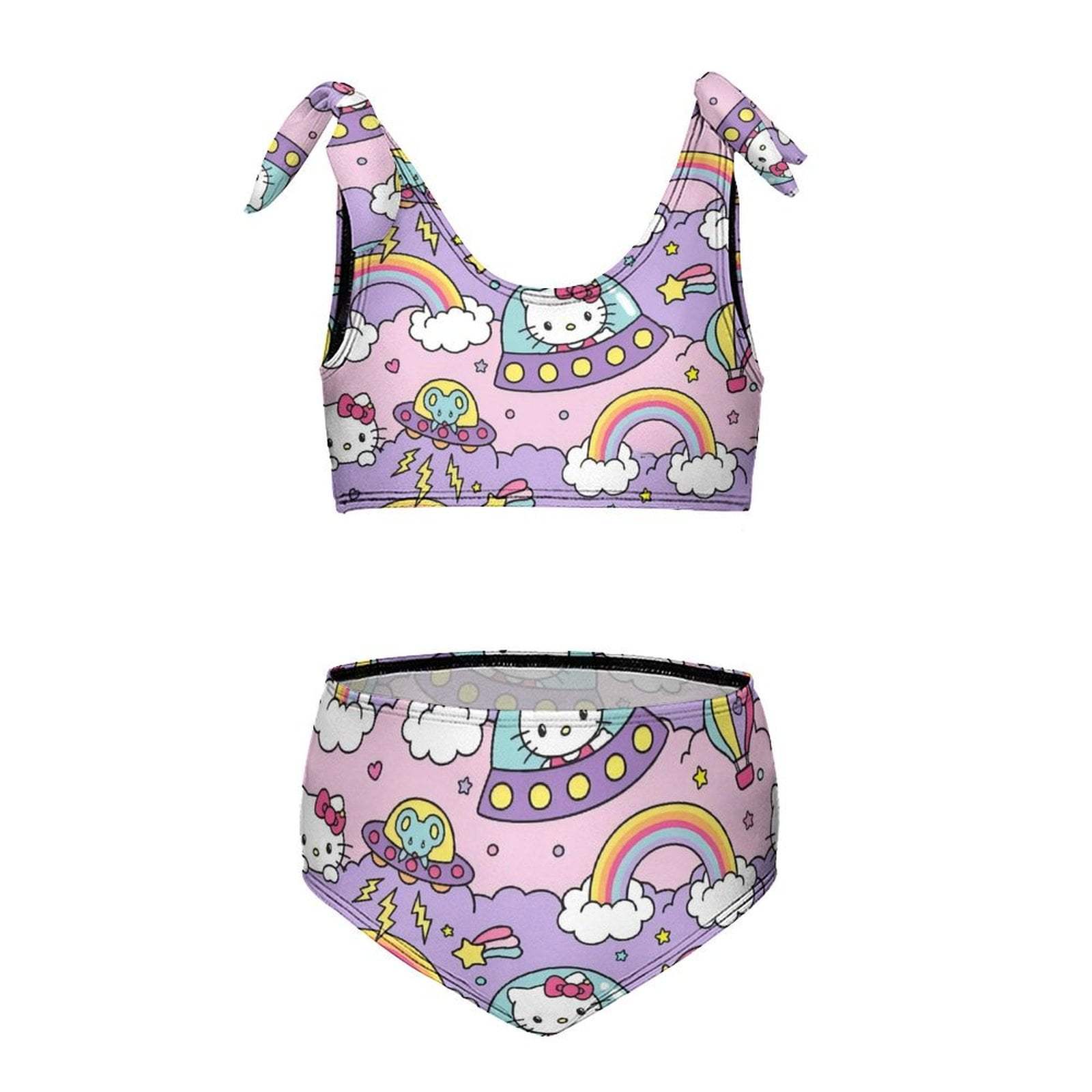 Hello Kitty swimsuit for Girl Cute Teen Girls 2 Piece High Waisted ...
