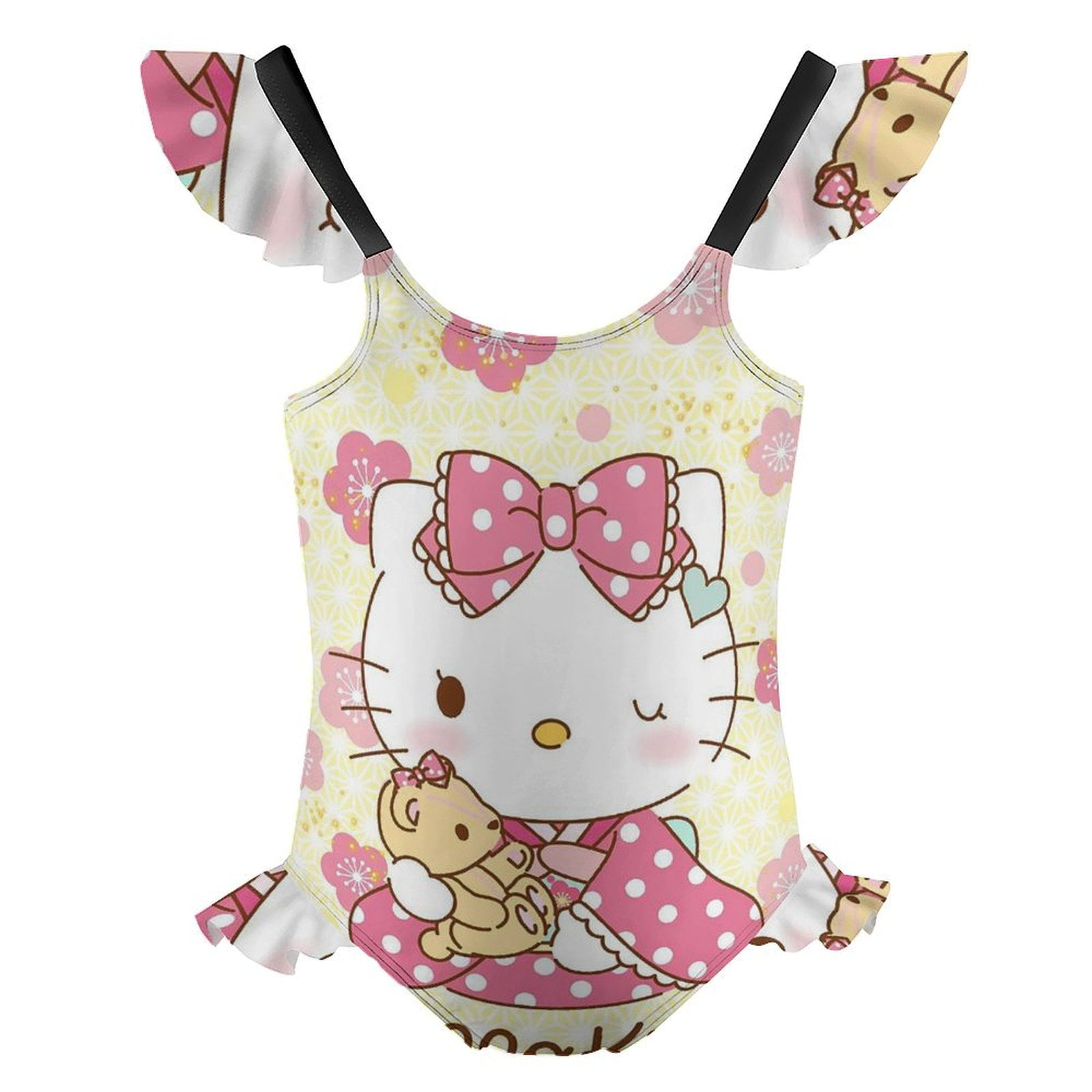 Hello Kitty swimsuit for Girl Cute Teen Girls One Piece Ruffle Trim ...