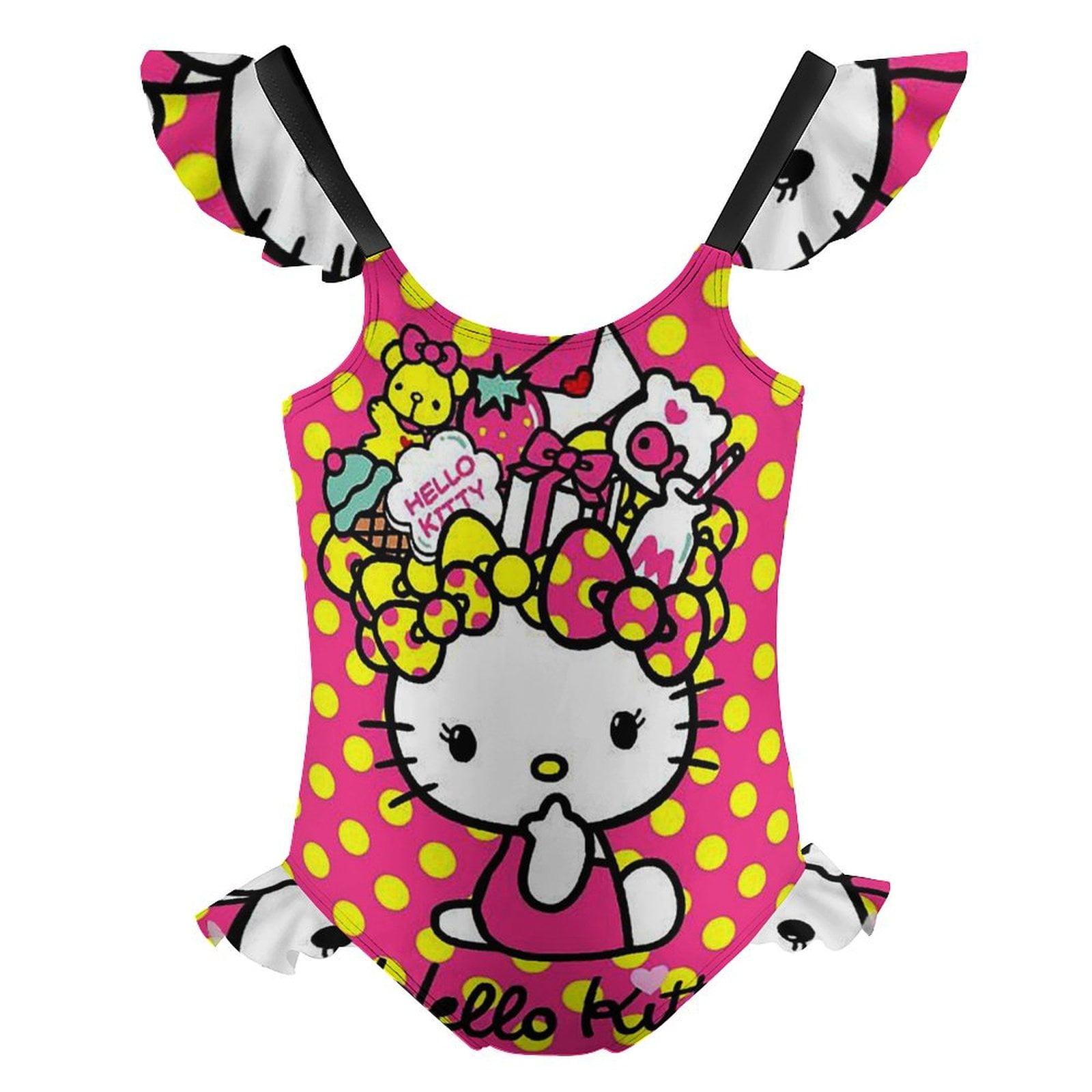 Hello Kitty swimsuit for Girl Cute Teen Girls One Piece Ruffle Trim ...
