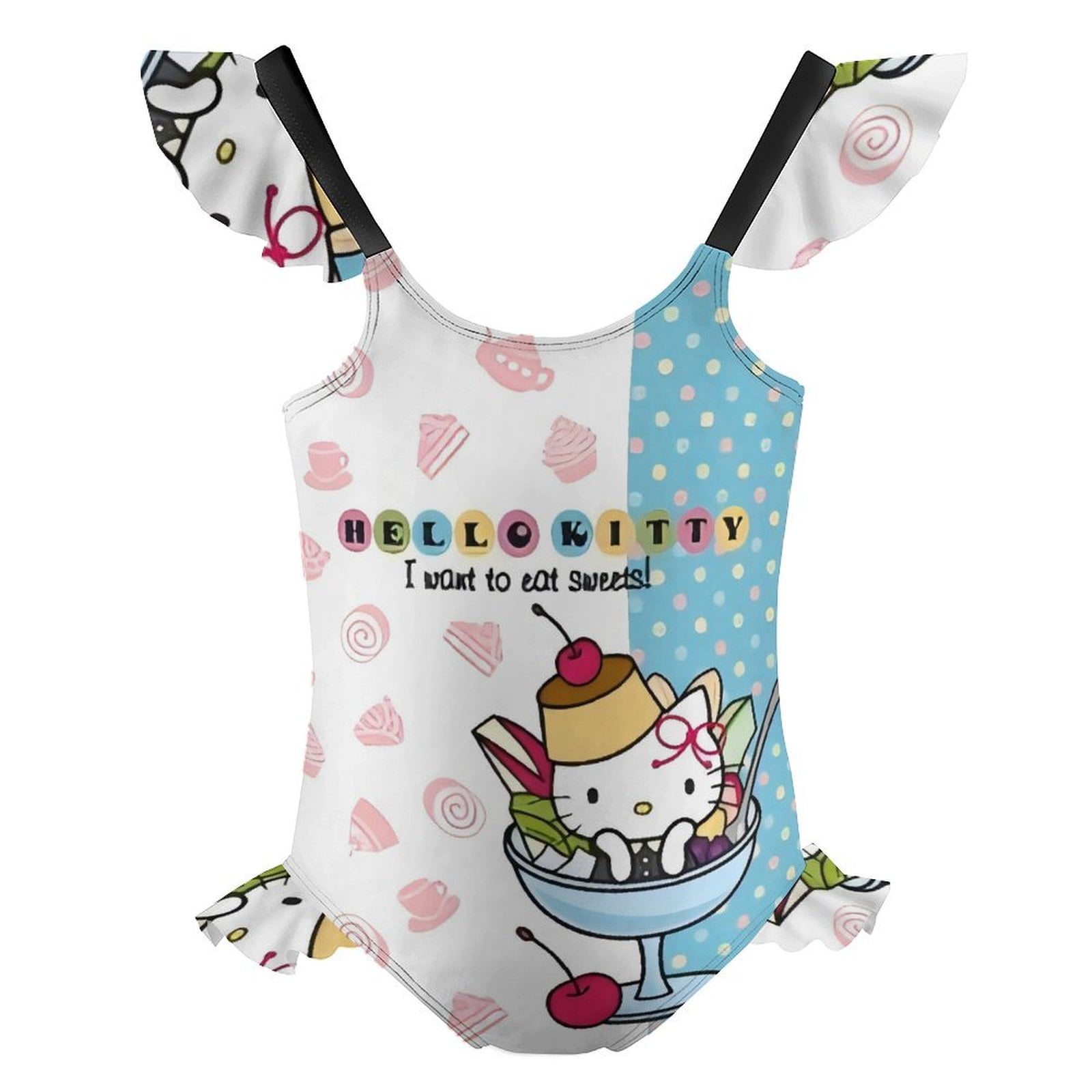 Hello Kitty swimsuit for Girl Cute Teen Girls One Piece Ruffle Trim ...