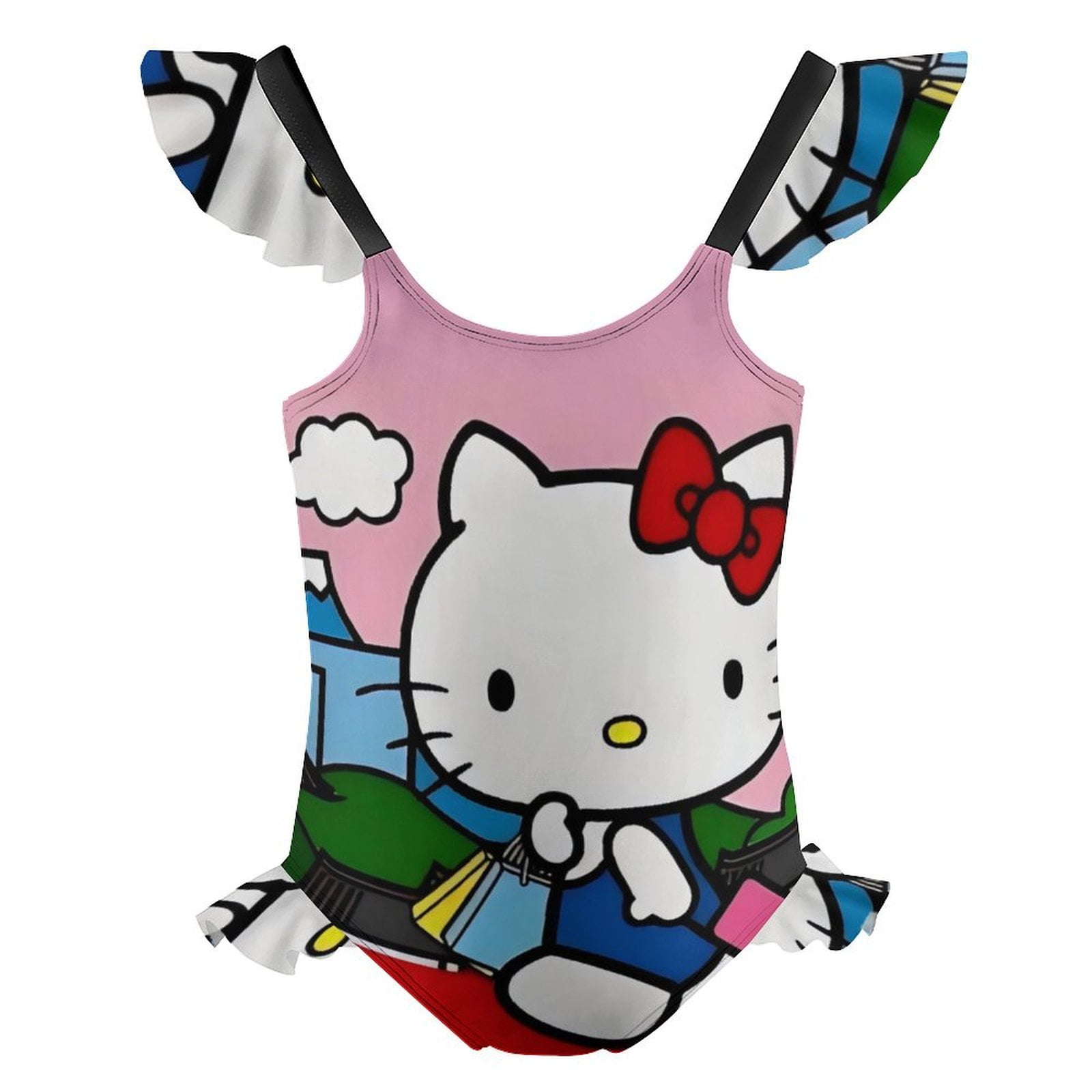 Hello Kitty swimsuit for Girl Cute Teen Girls One Piece Ruffle Trim ...