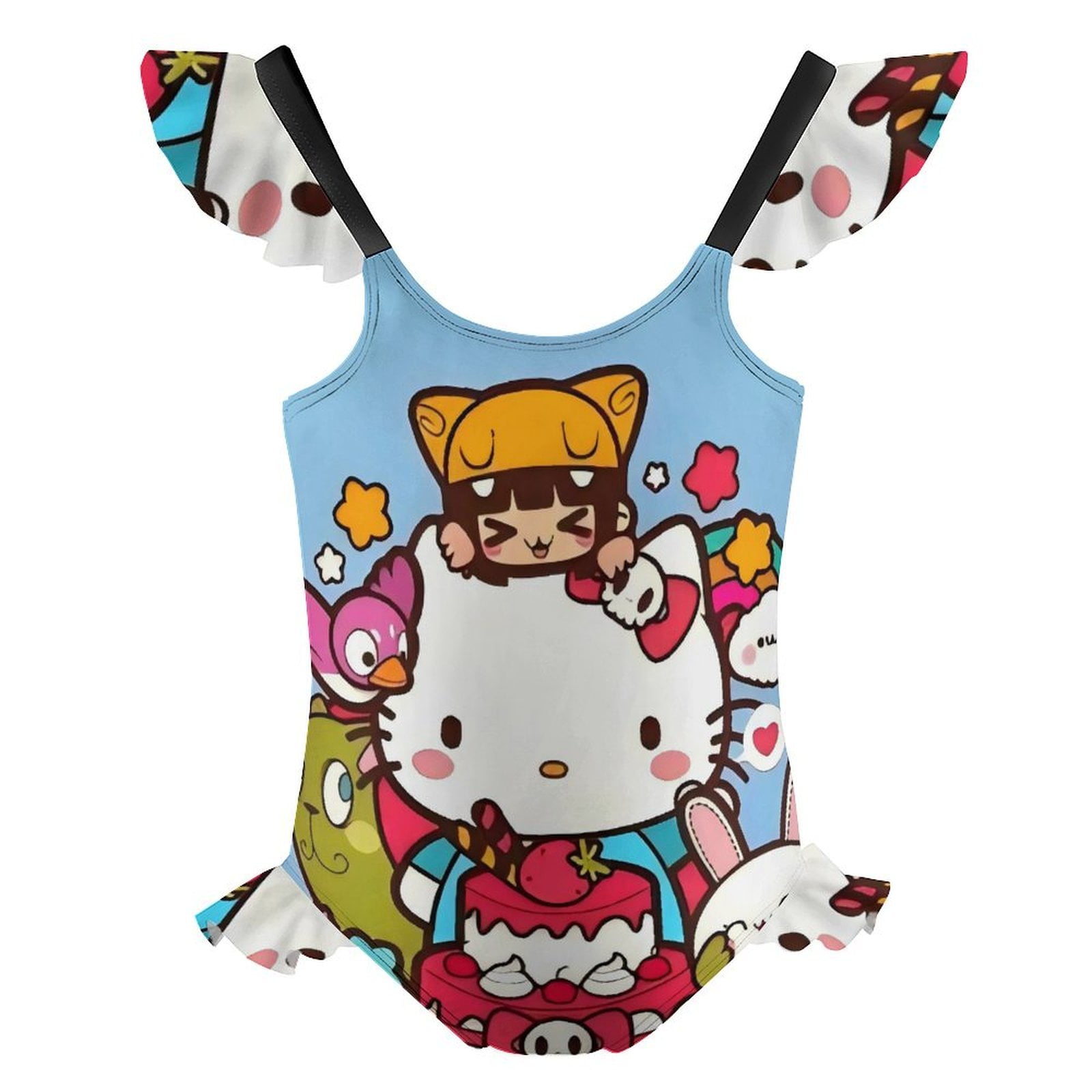 Hello Kitty swimsuit for Girl Cute Teen Girls One Piece Ruffle Trim ...