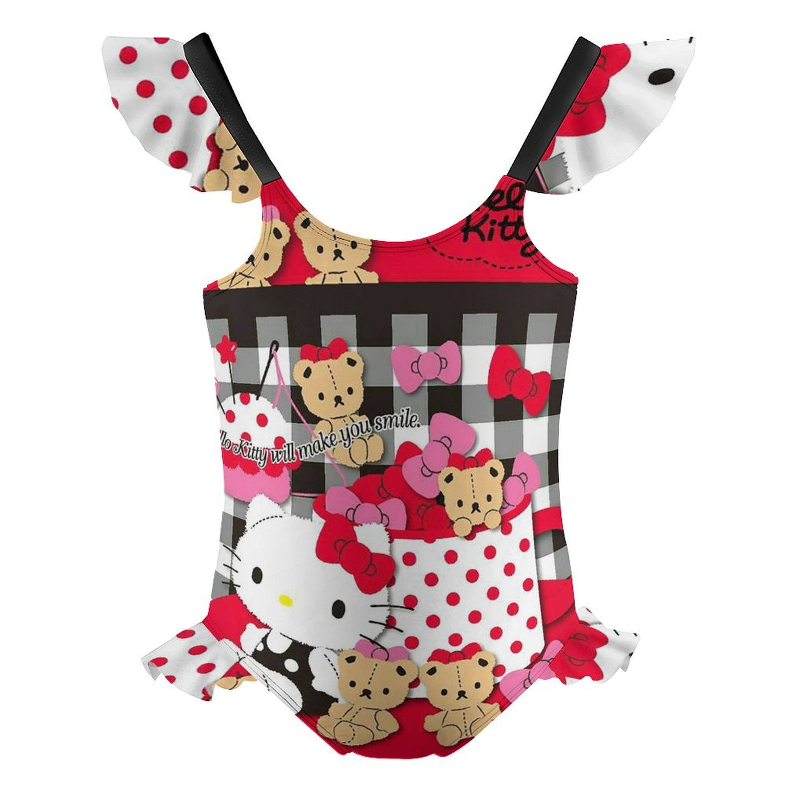 Hello Kitty swimsuit for Girl Cute Teen Girls One Piece Ruffle Trim ...