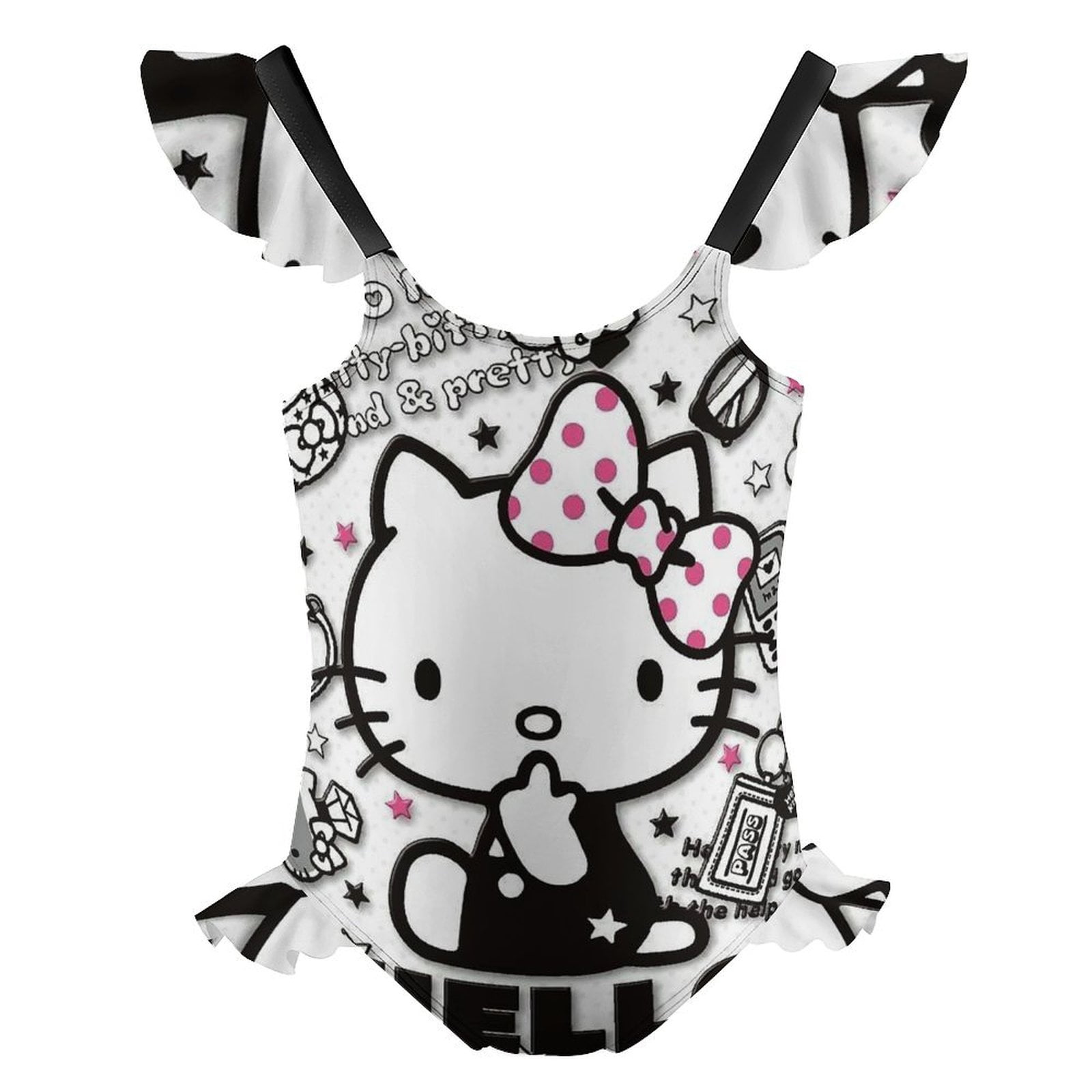 Hello Kitty swimsuit for Girl Cute Teen Girls One Piece Ruffle Trim ...
