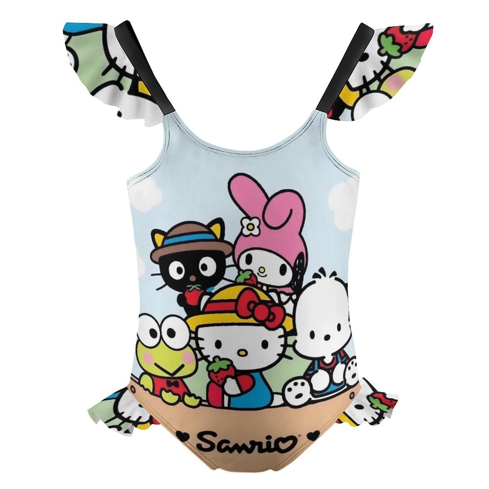 Hello Kitty swimsuit for Girl Cute Teen Girls One Piece Ruffle Trim ...