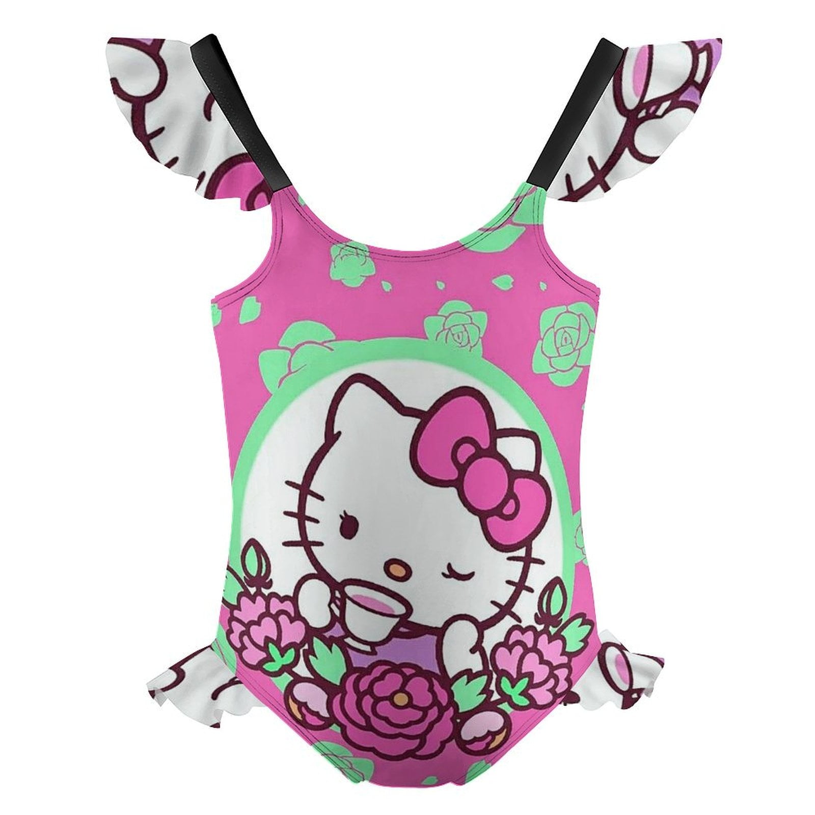 Hello Kitty swimsuit for Girl Cute Teen Girls One Piece Ruffle Trim ...