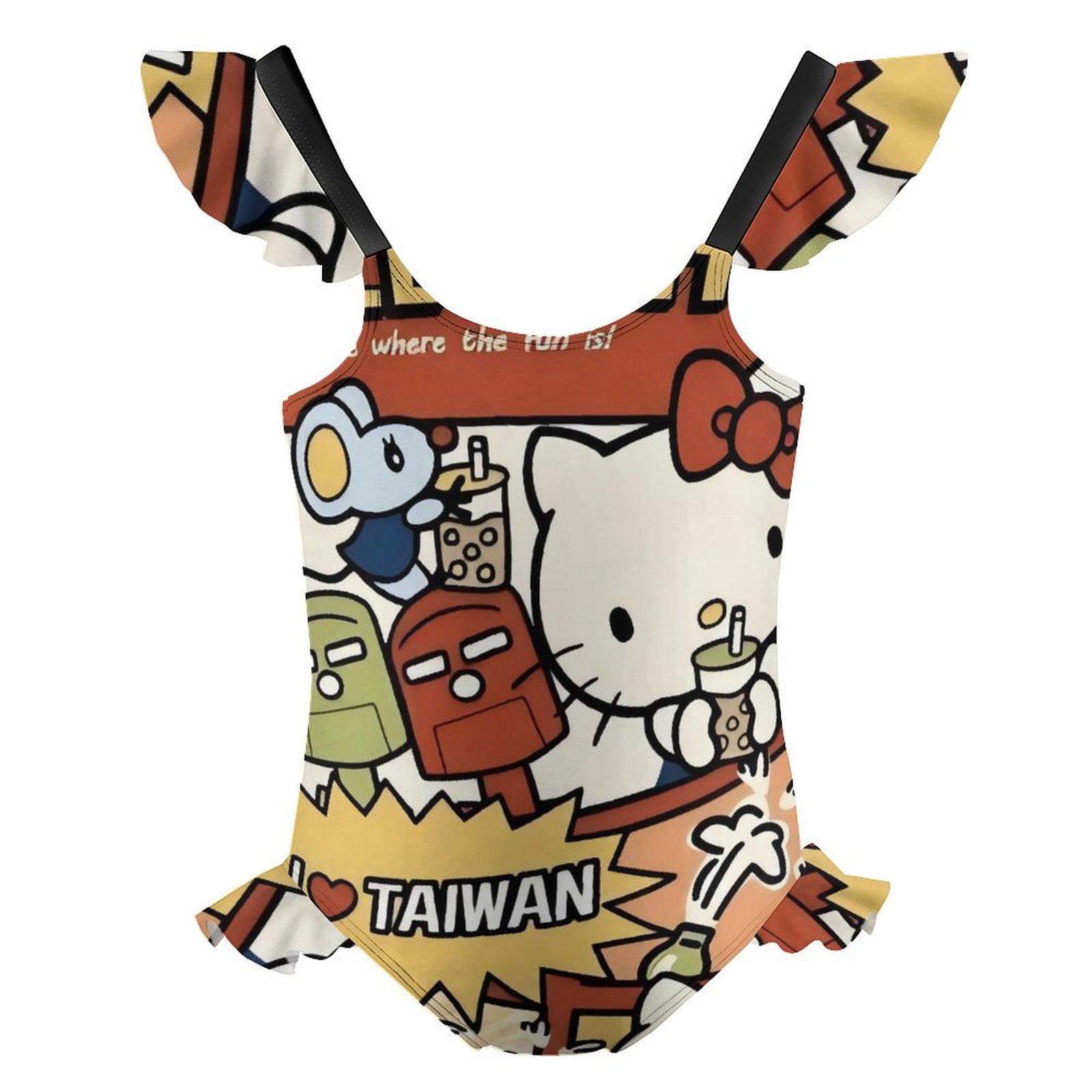Hello Kitty swimsuit for Girl Cute Teen Girls One Piece Ruffle Trim ...