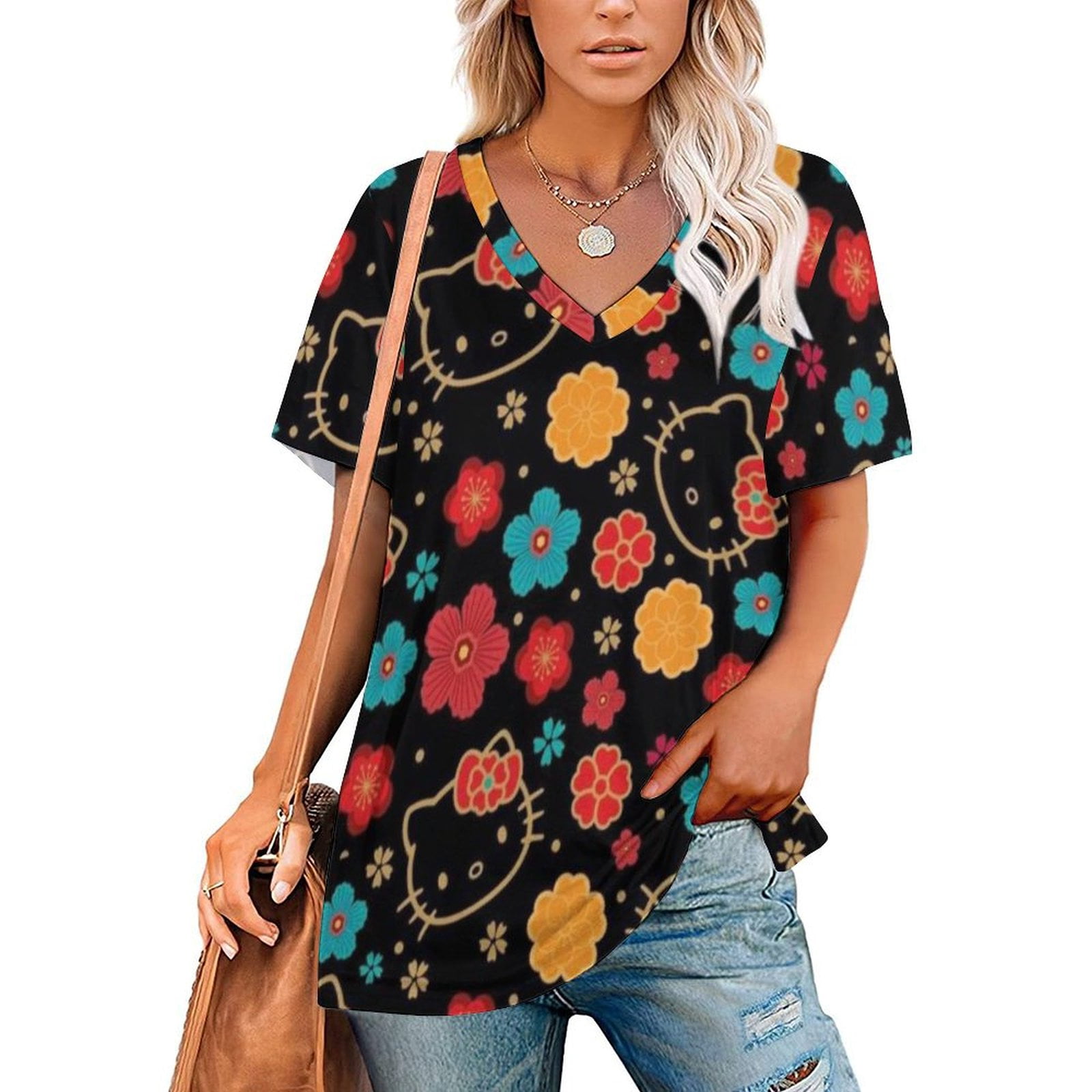 Hello Kitty women's V Neck short sleeve tee shirt L - Walmart.com