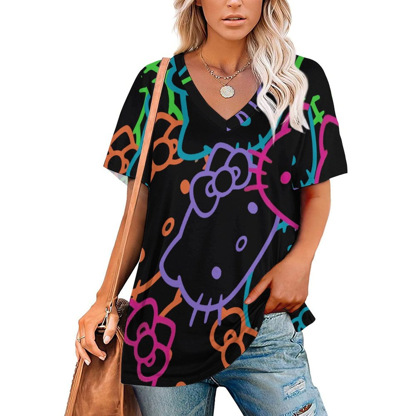 Hello Kitty women's V Neck short sleeve tee shirt M - Walmart.com